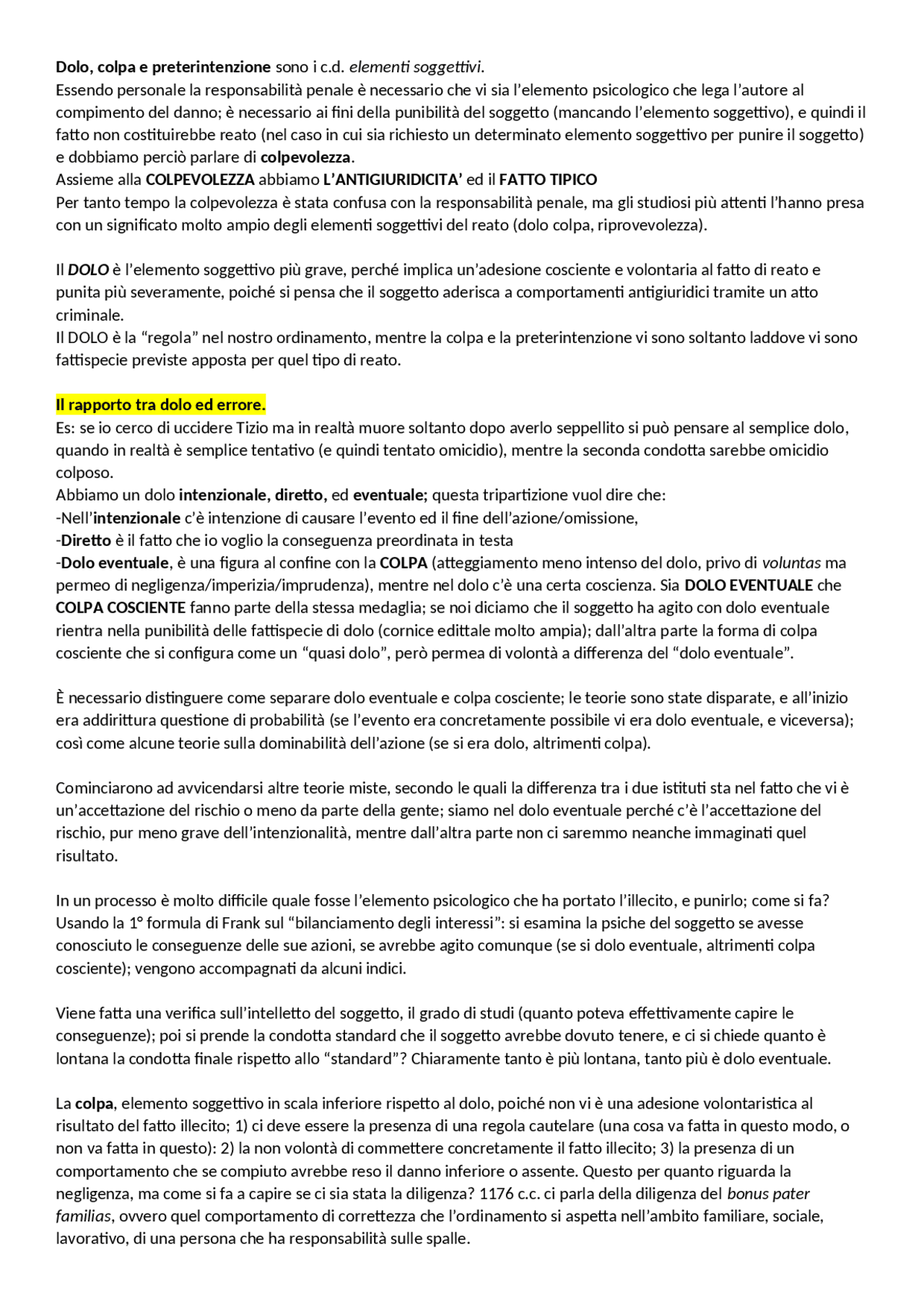 Dolo Colpa Preterintenzione Appunti Di Diritto Penale Docsity