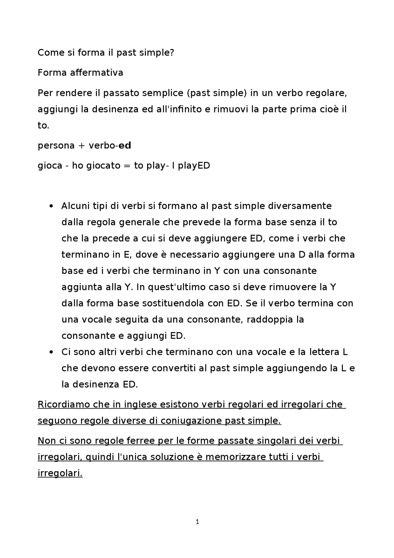 Come si forma il past simple | Schemi e mappe concettuali di Lingua ...