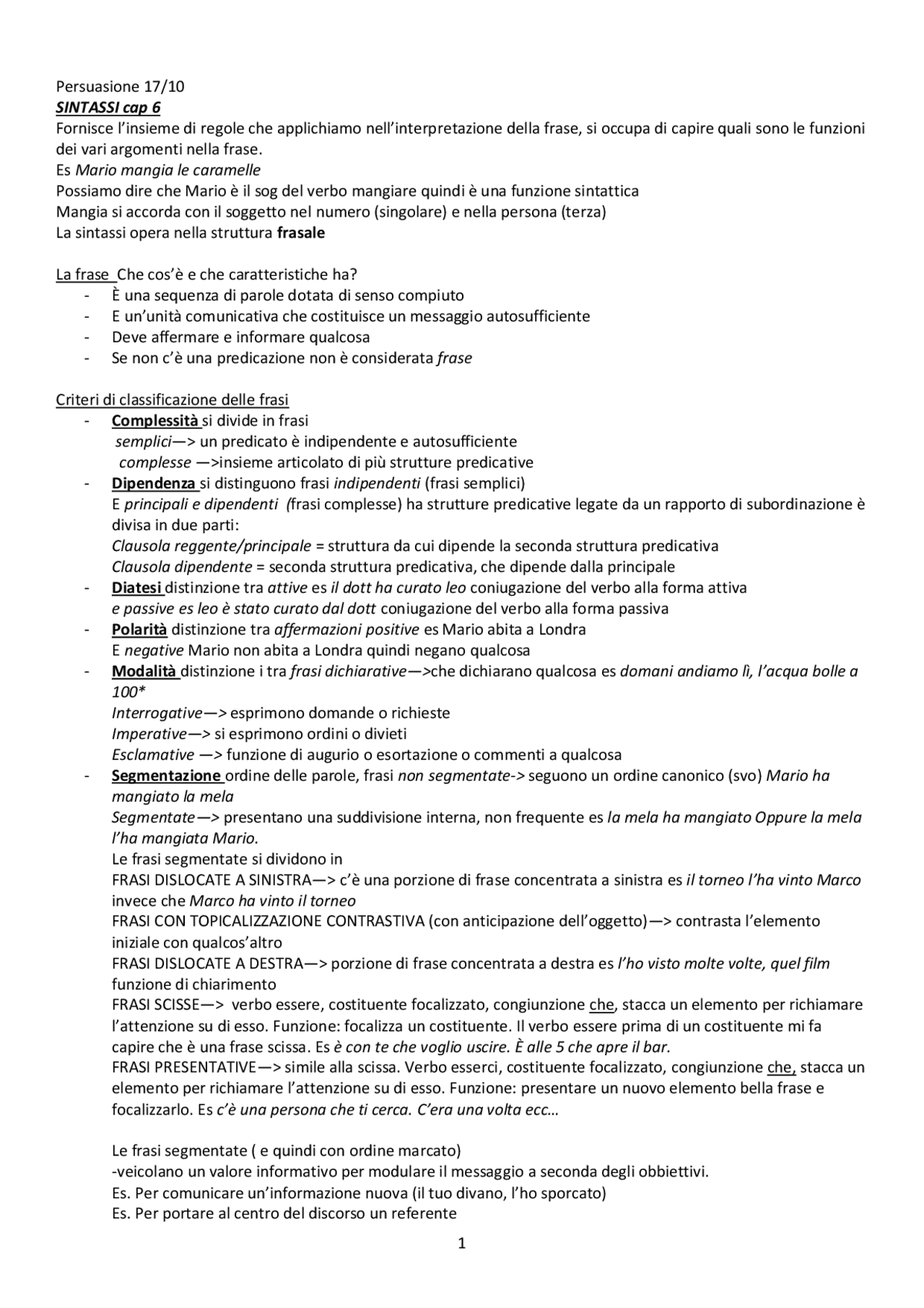 Sintassi e testualità capitoli 6/7 | Sintesi del corso di Linguistica ...