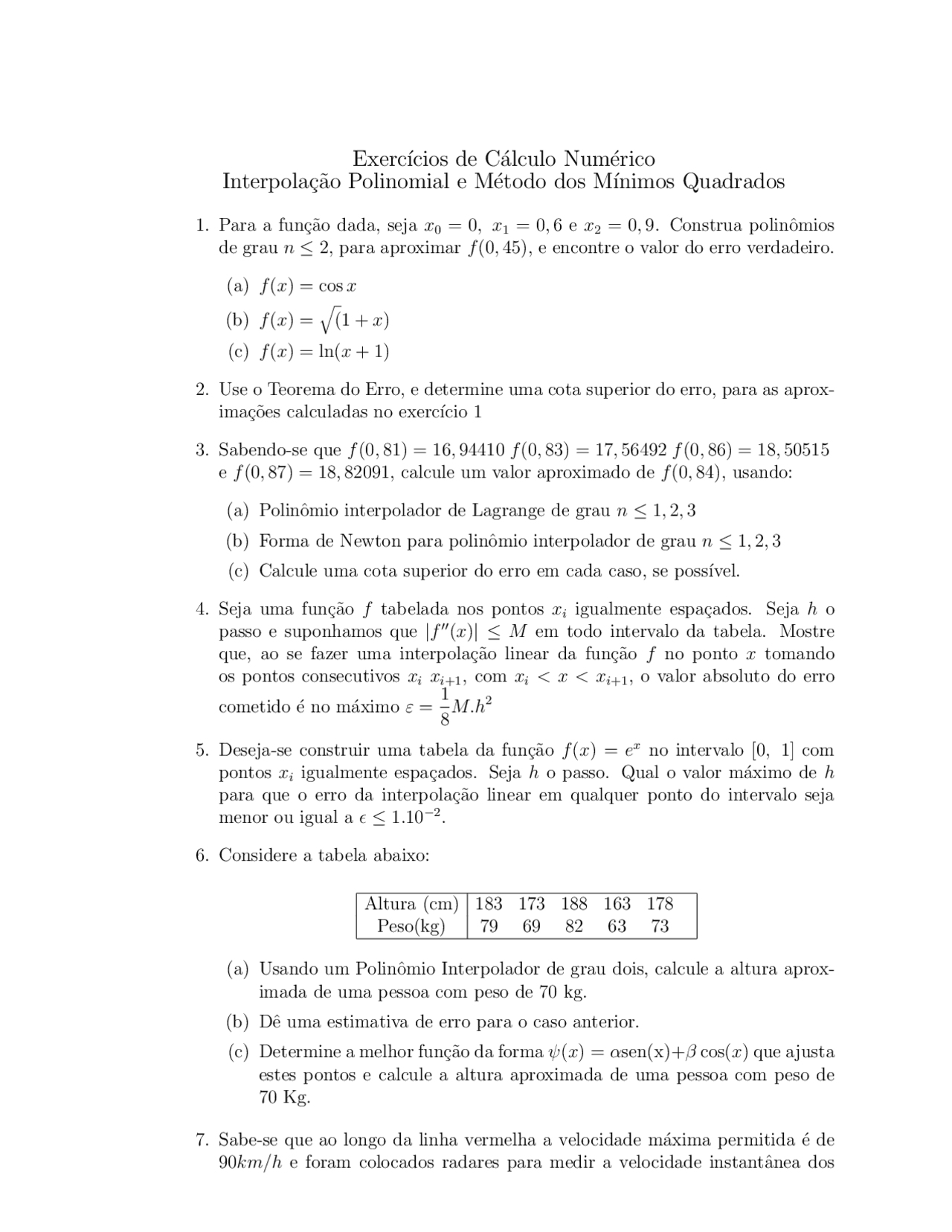 Interpolação Polinomial E Método Dos Mínimos Quadrados Exercícios
