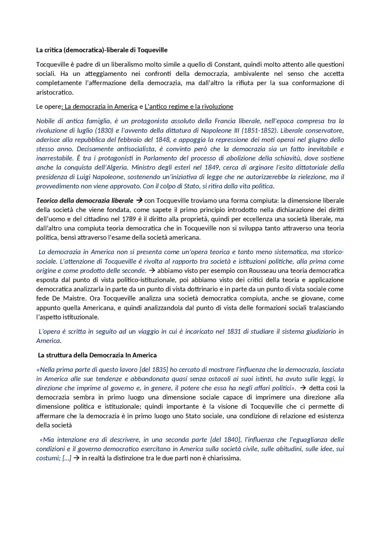 Prima Parte Analisi Tocqueville Appunti Di Filosofia Docsity