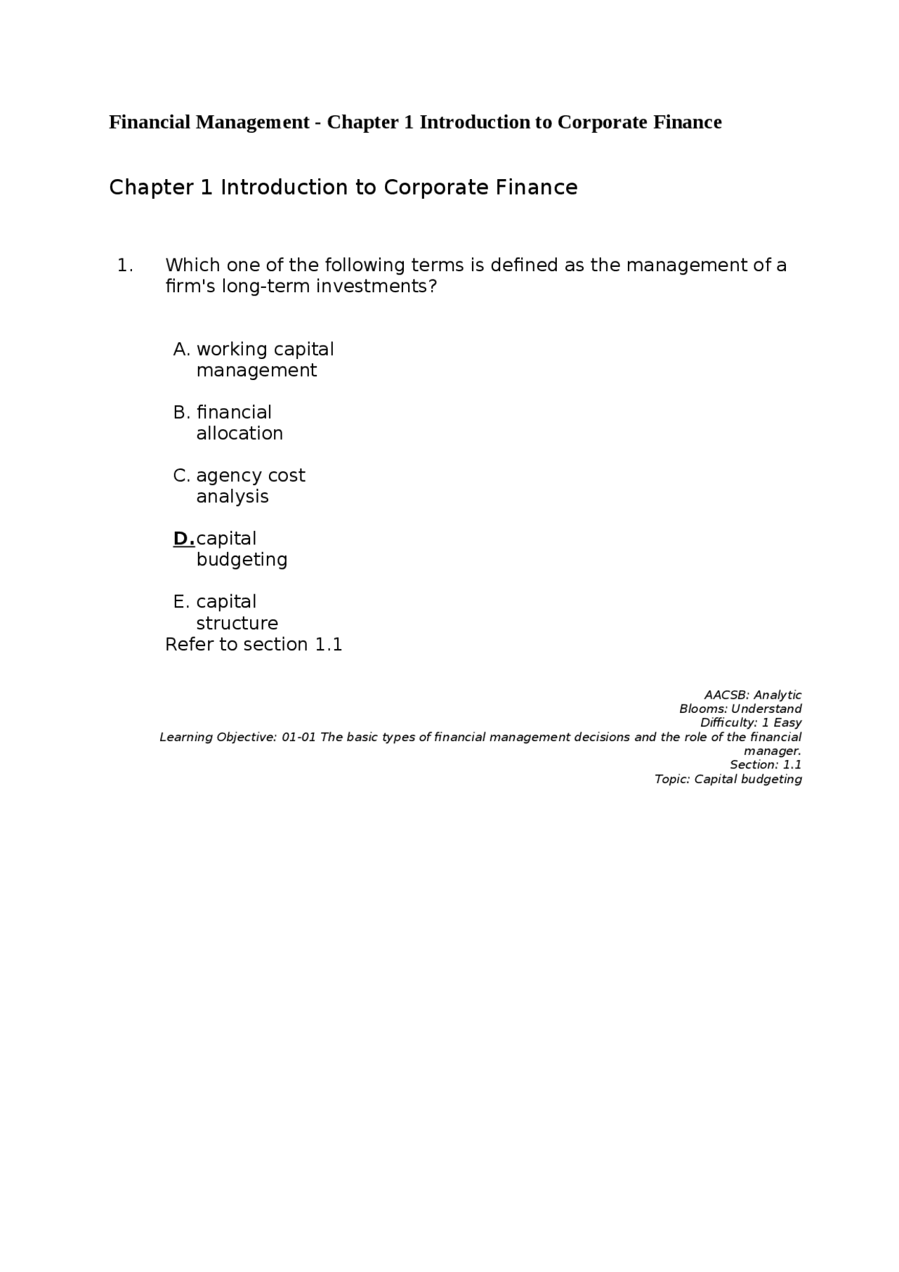Financial Management - Chapter 1 Introduction to Corporate Finance ...