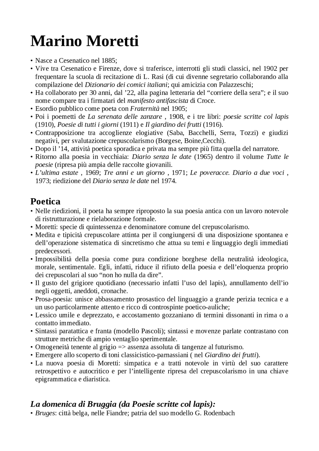 Marino moretti, biografia e poetica | Schemi e mappe concettuali di ...