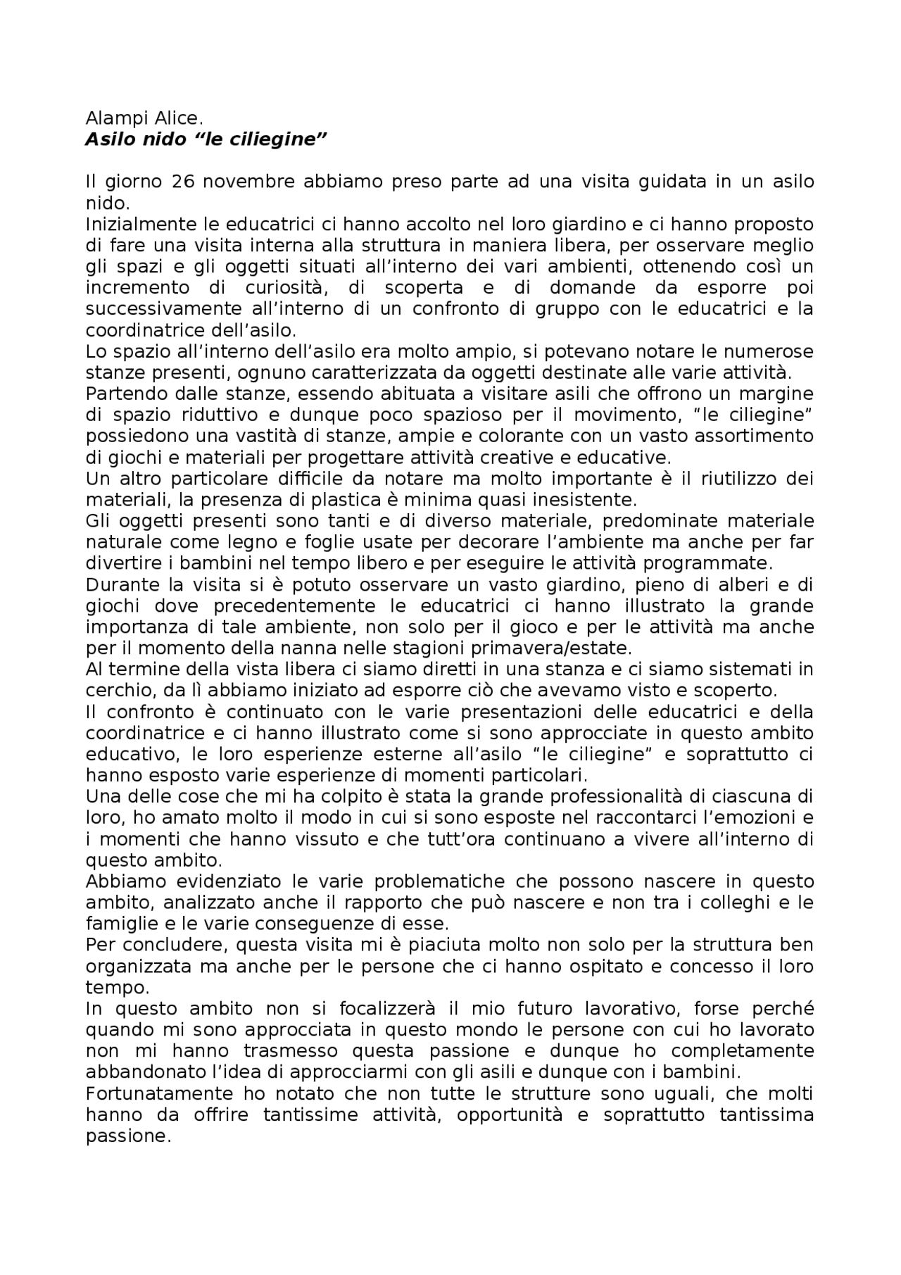 Relazione Asilo Nido Appunti Di Storia Docsity