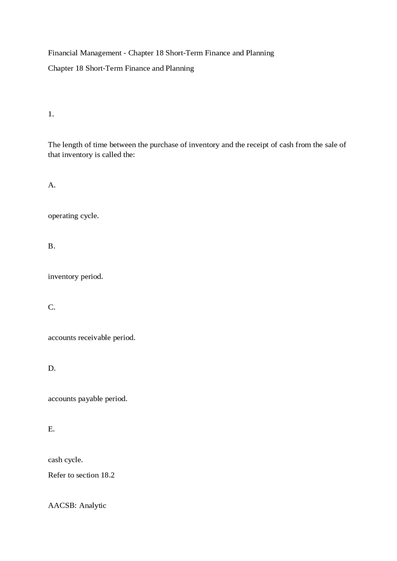 Financial Management - Chapter 18 Short-Term Finance and Planning ...