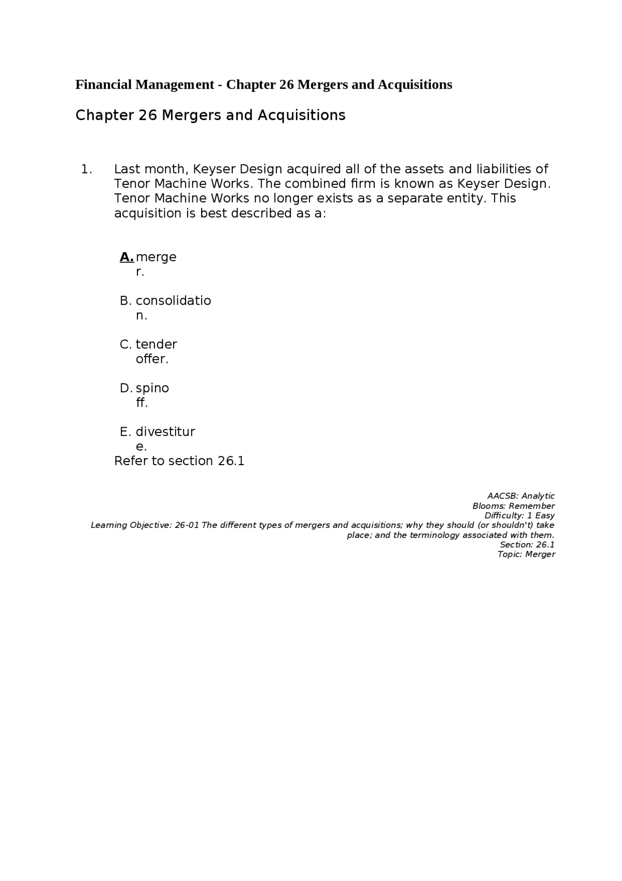 Financial Management - Chapter 26 Mergers and Acquisitions | Exams ...