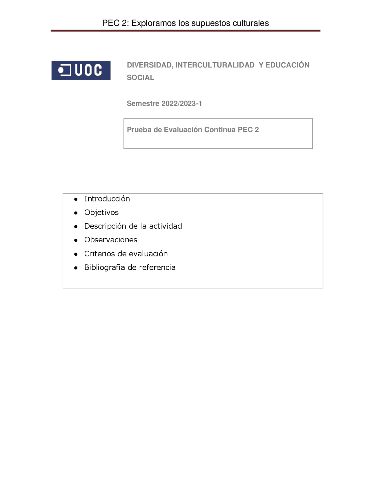 Enunciado PEC 2 Diversidad, Interculturalidad y ES | Ejercicios de Ciencias de la Educación ...