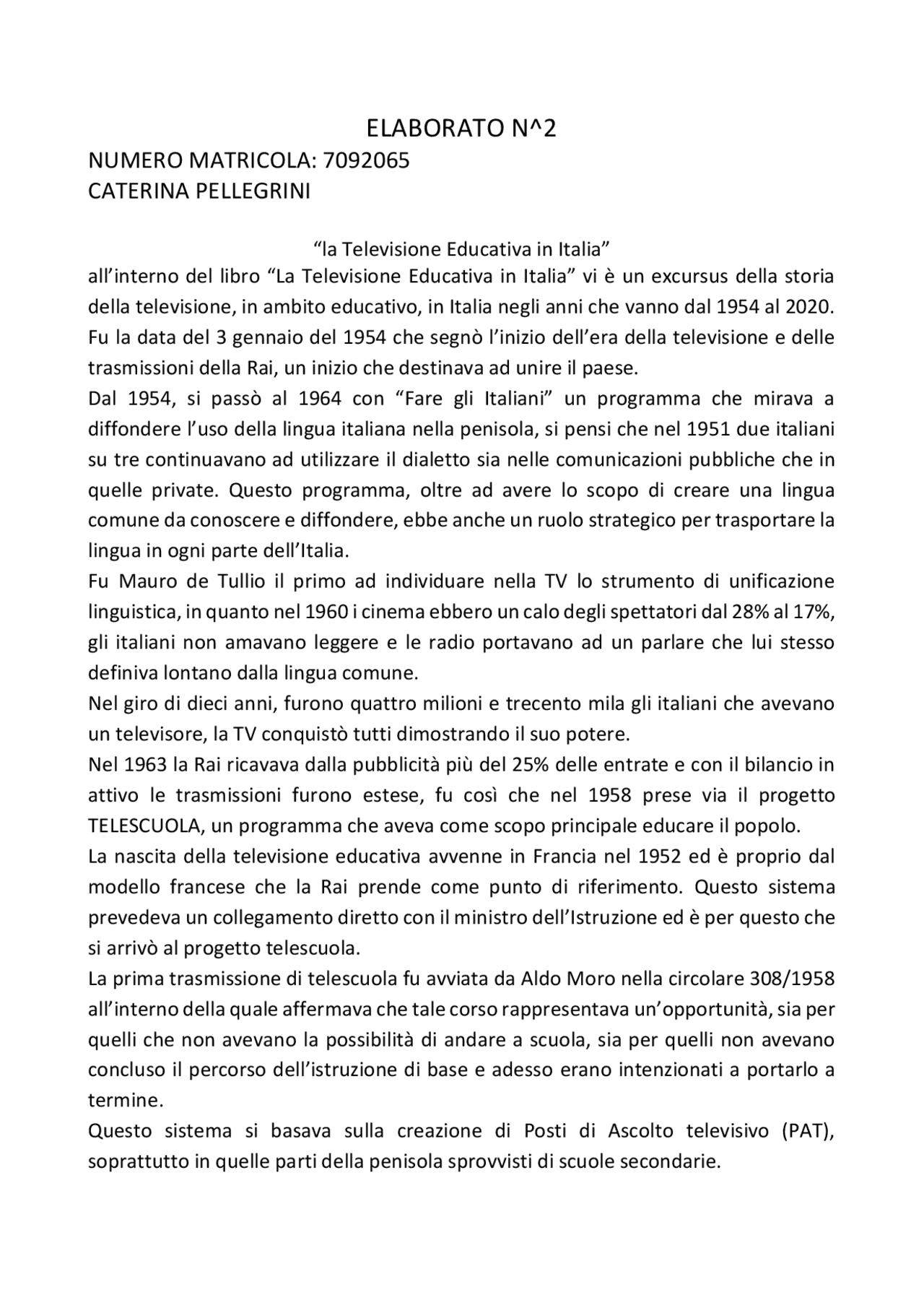 Elaborato Numero Due Prove Desame Di Storia Docsity