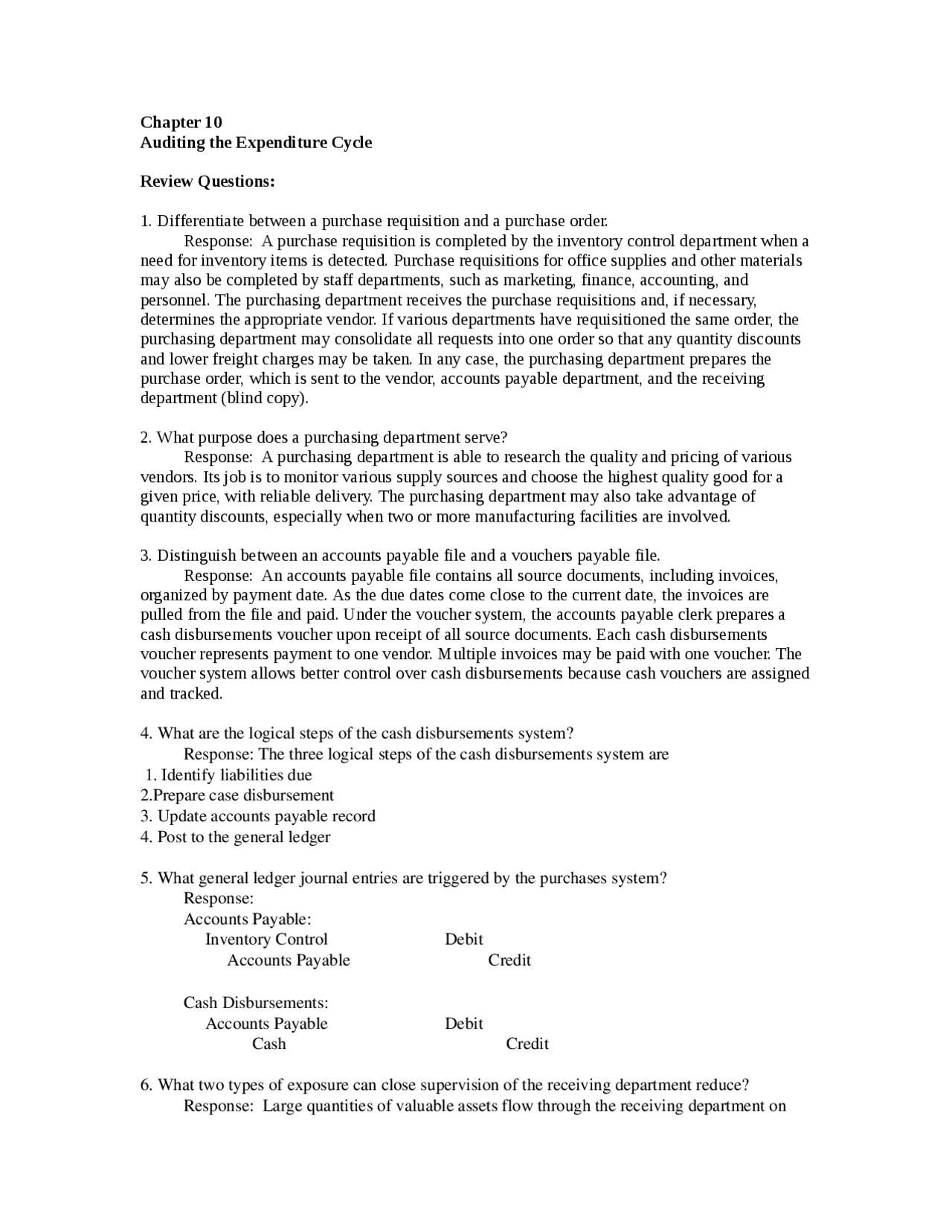 Auditing The Expenditure Cycle Lecture Notes Psychology Docsity