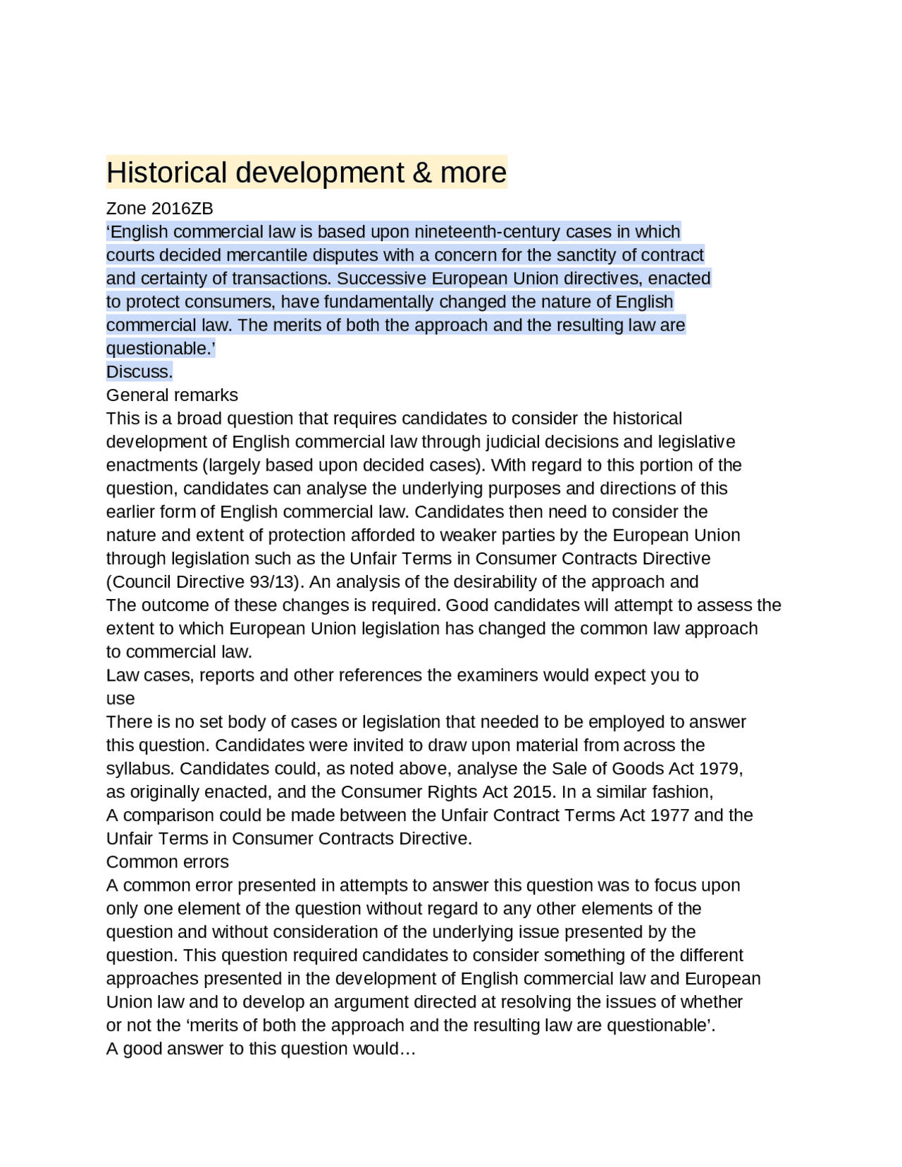 Commercial Law Essays University Of London's Past Papers | Quizzes ...