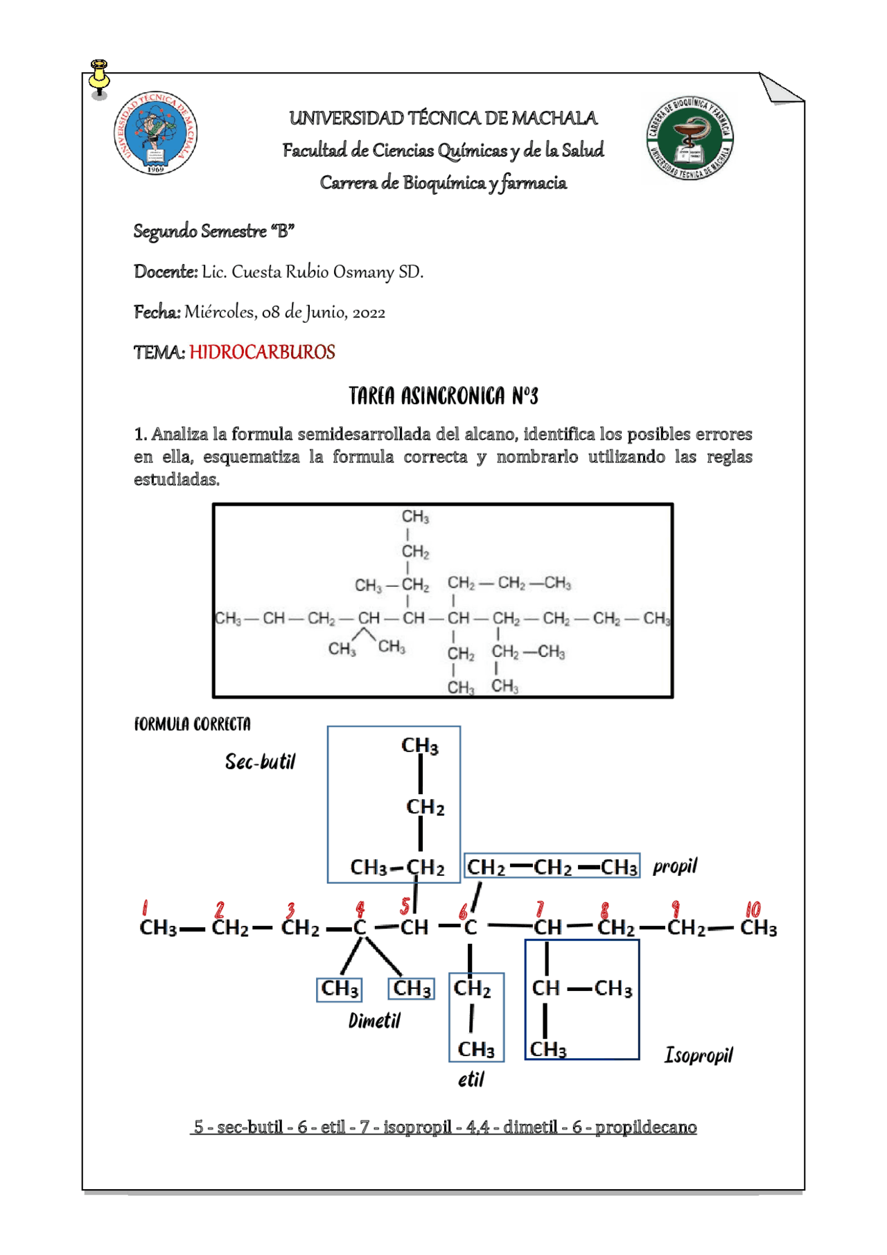 Hidrocarburos Asincronico Ejercicios De Química Orgánica Docsity