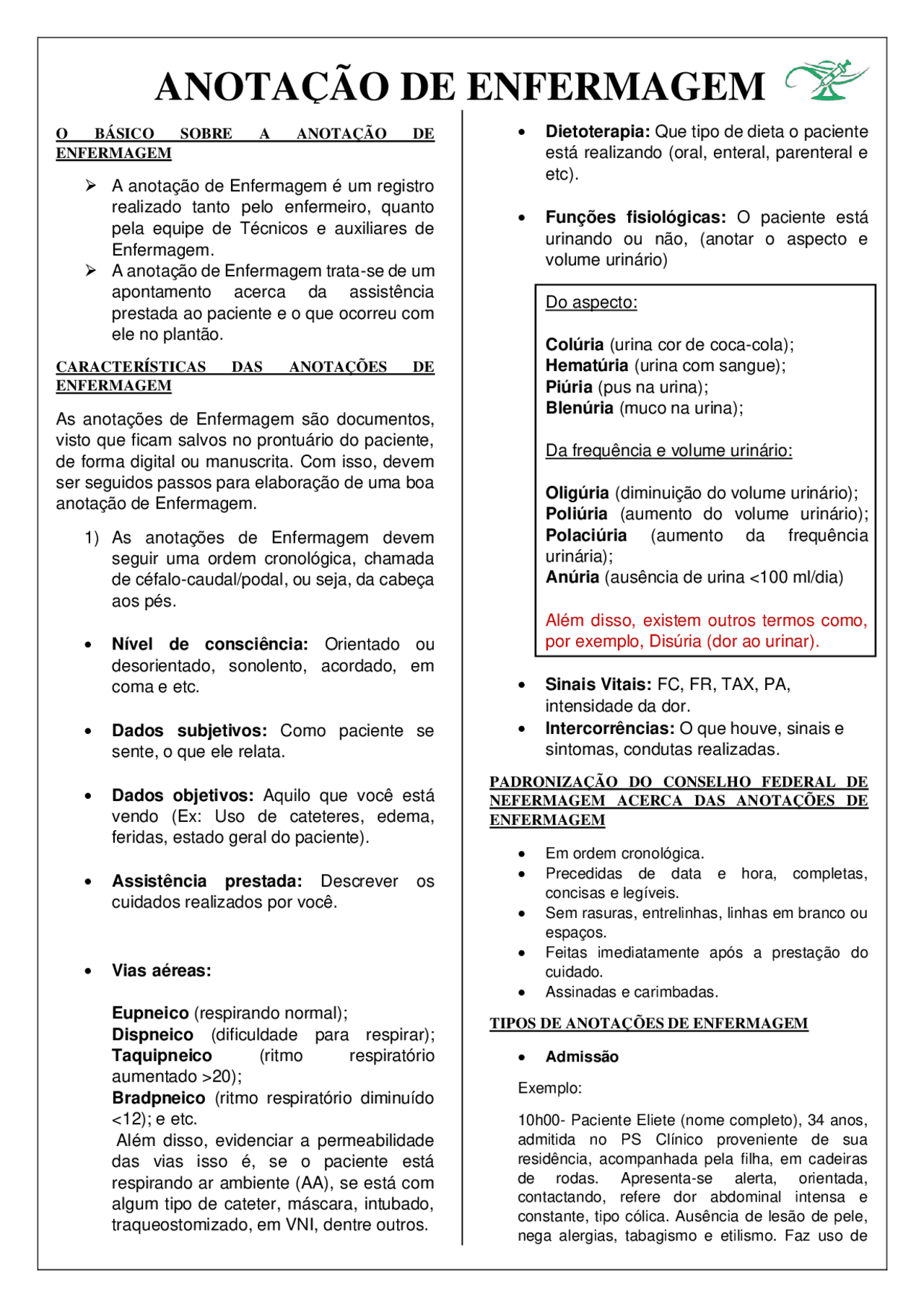 Basico De Anotação De Enfermagem Esquemas Semiologia Docsity