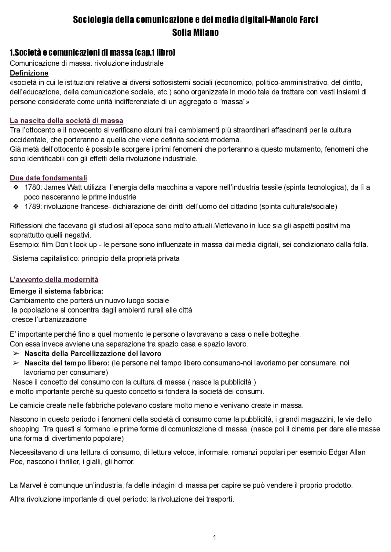 Appunti presi a lezione di sociologia di comunicazione dei media ...