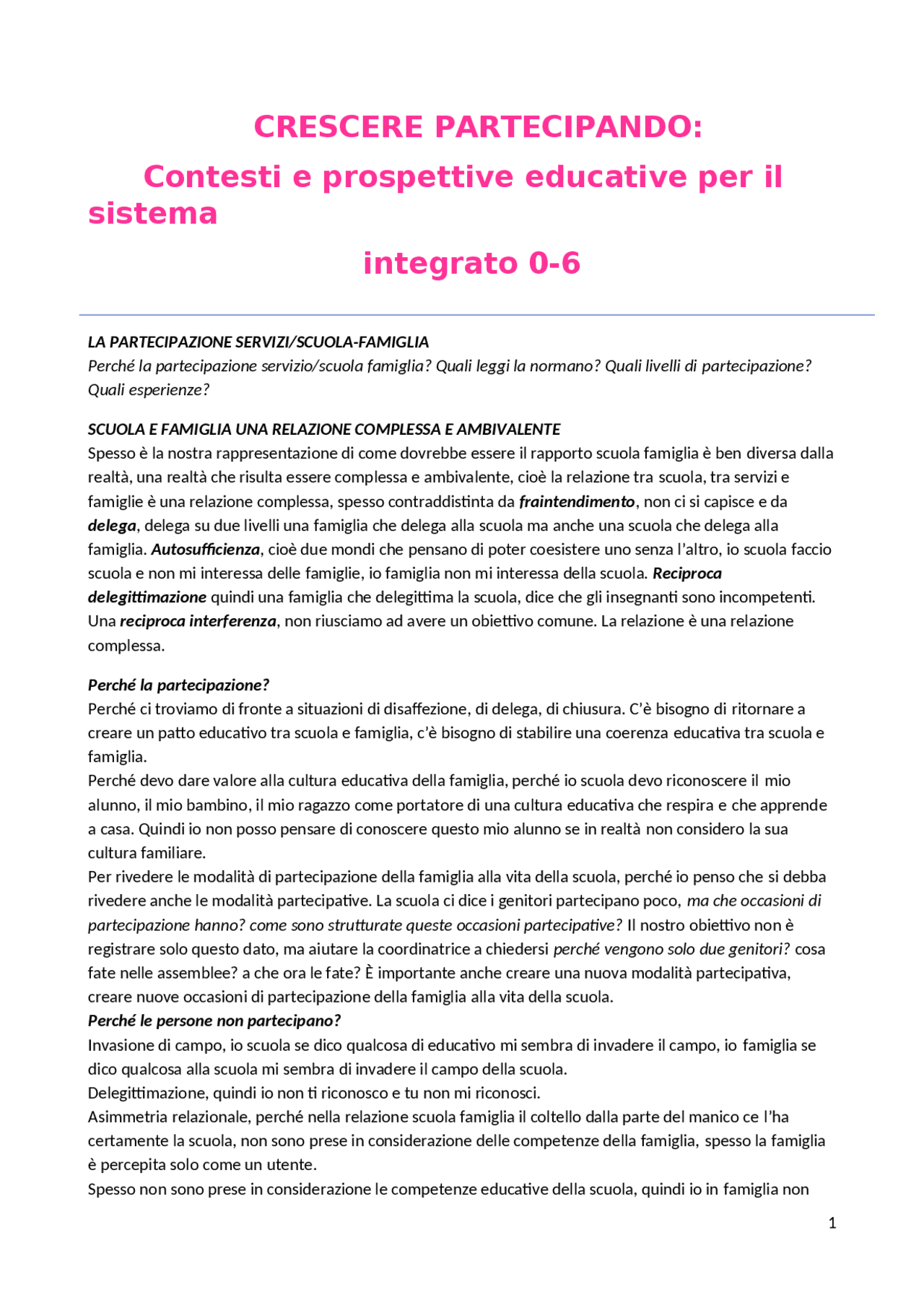 Crescere Partecipando Appunti Di Pedagogia Docsity