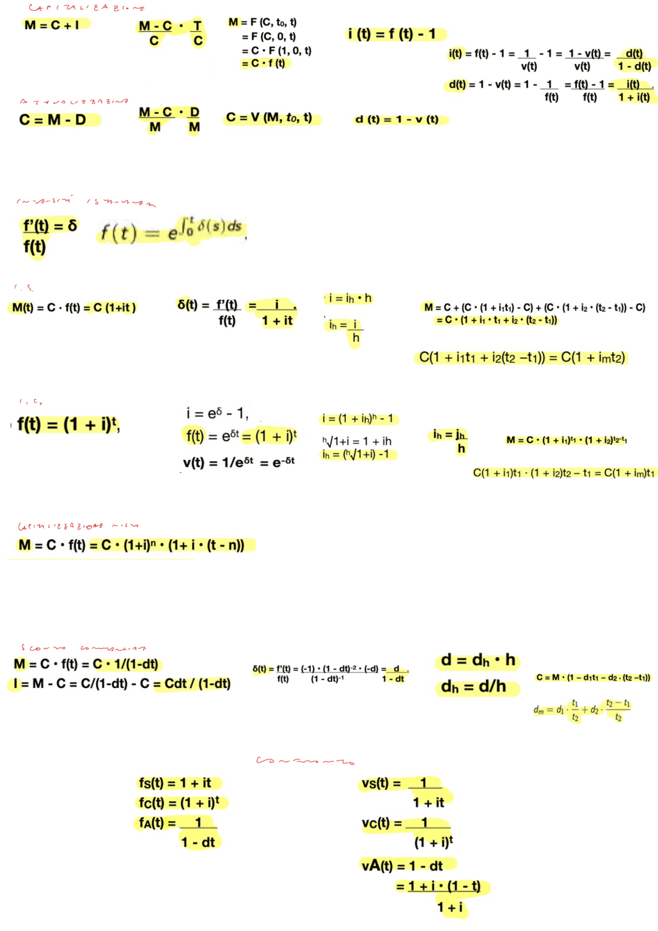 Formule di matematica finanziaria e attuariale | Sintesi del corso di ...