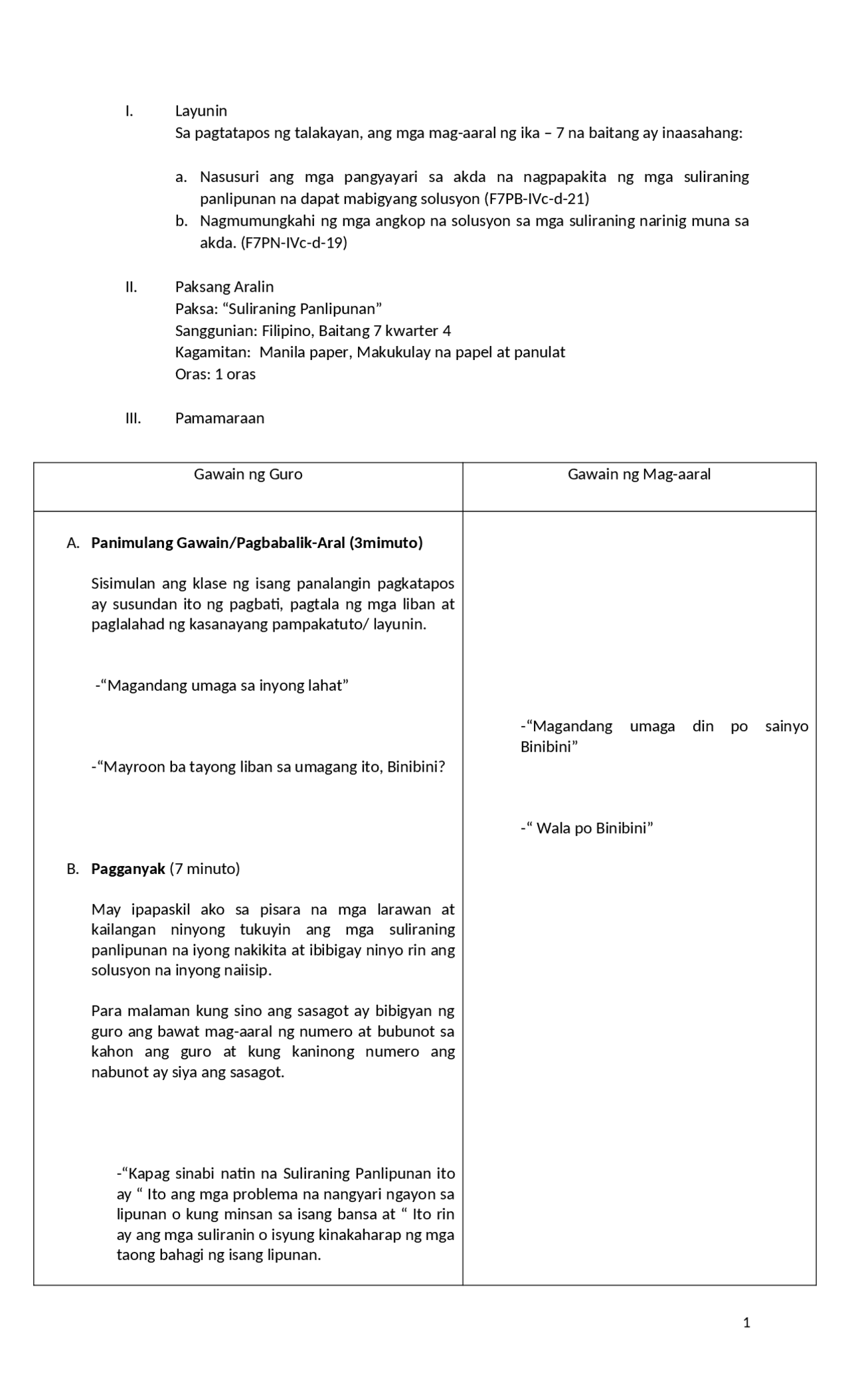Its An Example Of A Lesson Plan In Filipino Cheat Sheet English Docsity