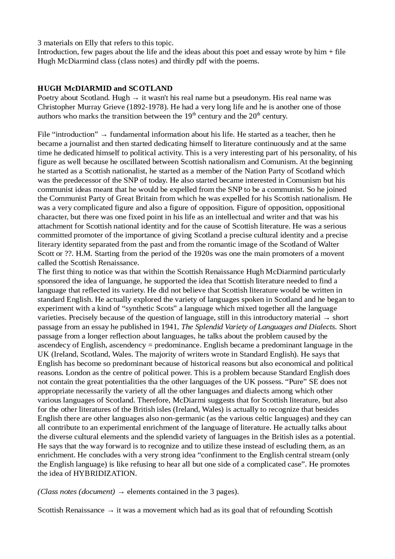 Appunti Hugh Mcdiarmind Appunti Di Letteratura Inglese Docsity