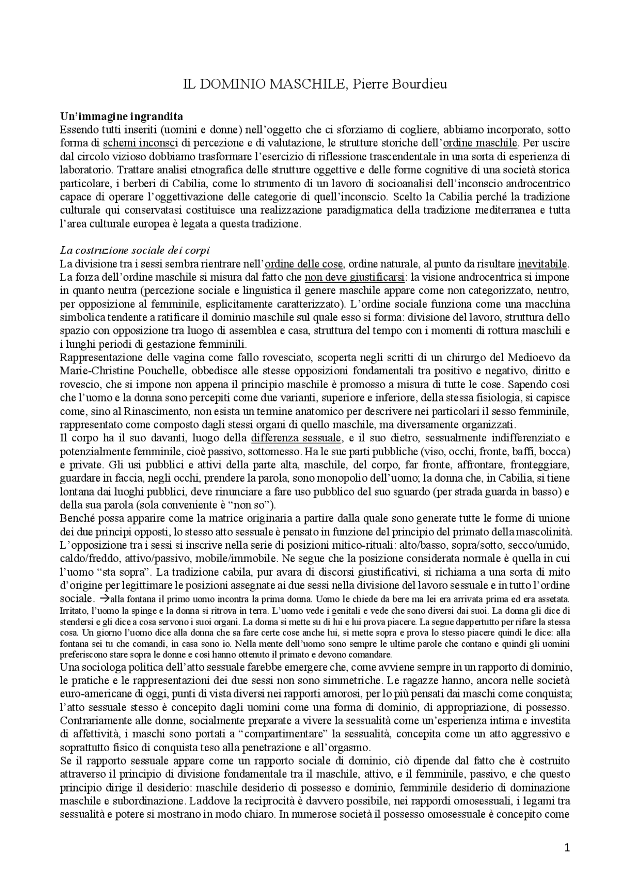 Riassunto Del Saggio Il Dominio Maschile Schemi E Mappe Concettuali