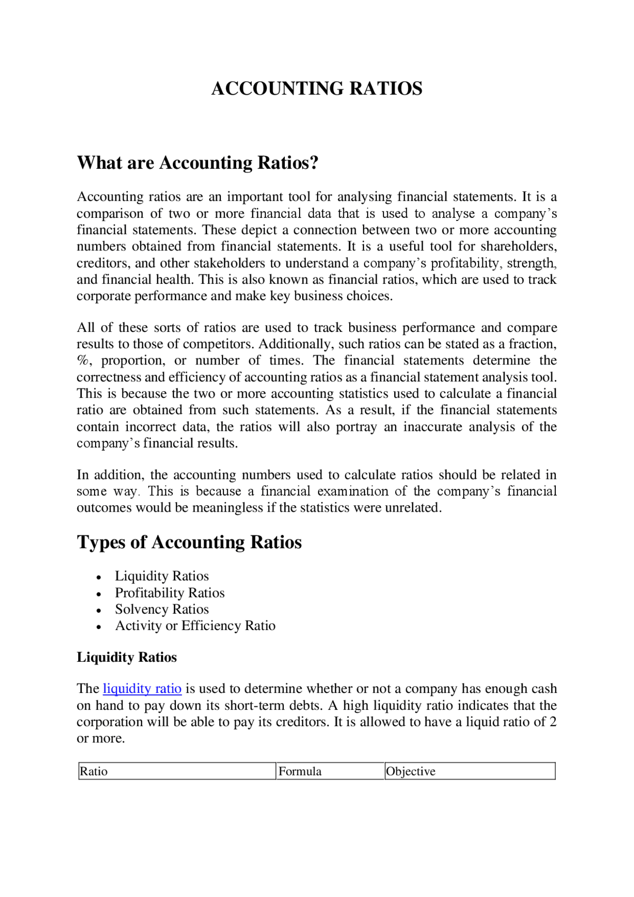 A Detailed Study About Accounting Ratios Pdf Lecture Notes Accounting
