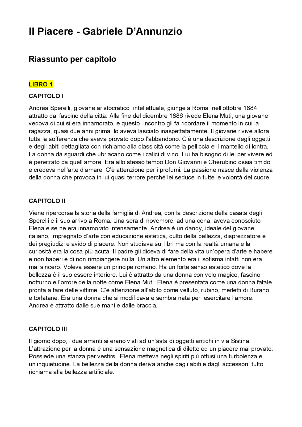 Il Piacere – Gabriele D'Annunzio (RIASSUNTO PER OGNI CAPITOLO ...