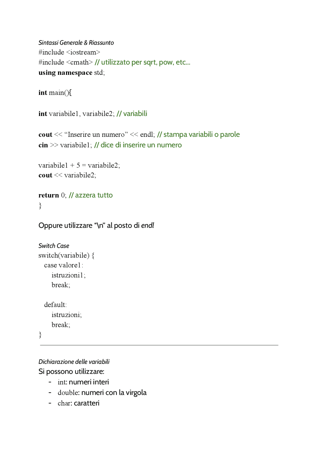 C++: sintassi generale, variabili, operazioni, cicli e diagrammi ...