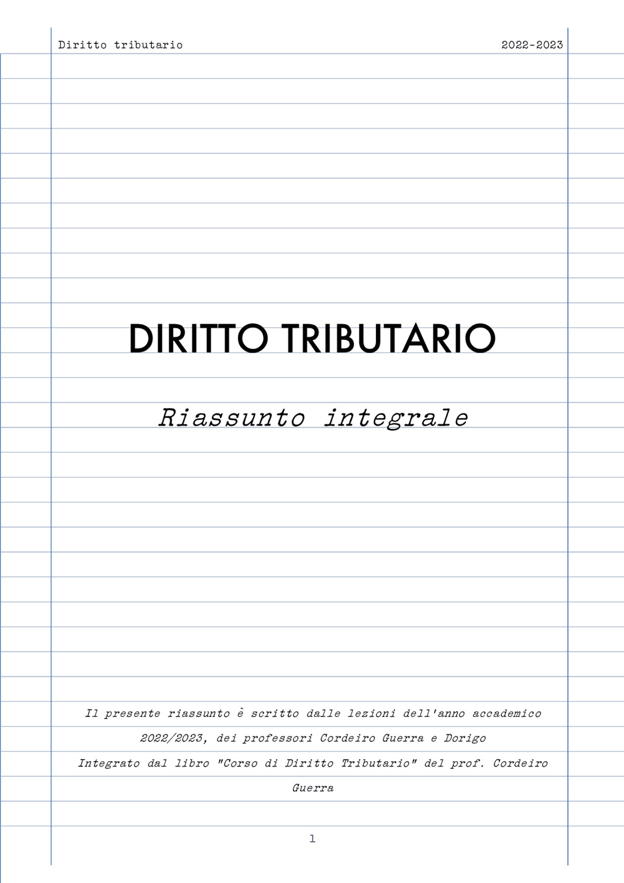 Diritto Tributario Integrale | Dispense di Diritto Tributario | Docsity