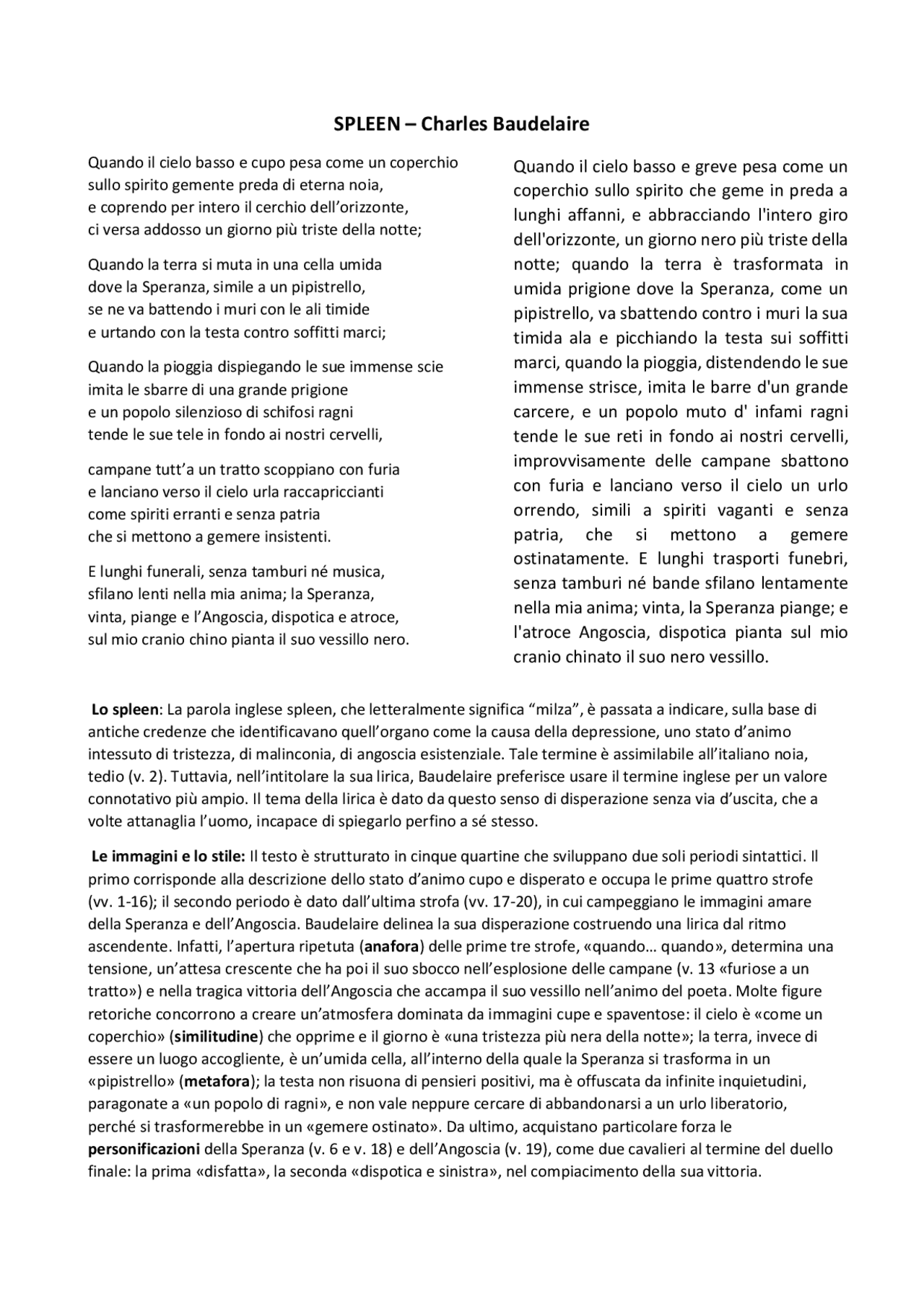 Spleen Poesia Baudleire Schemi E Mappe Concettuali Di Italiano Docsity