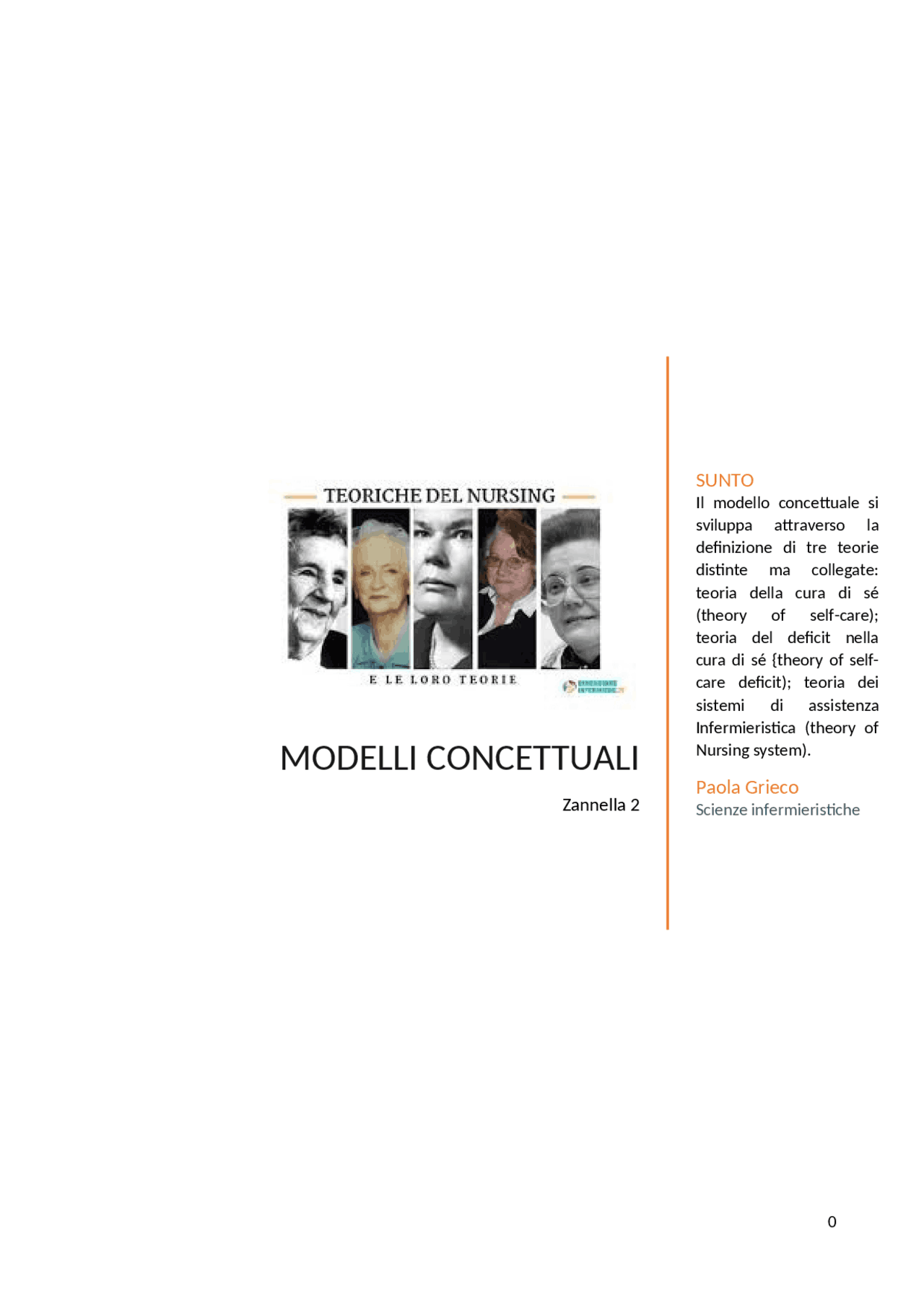 I Modelli Concettuali Sintesi Del Corso Di Infermieristica Docsity