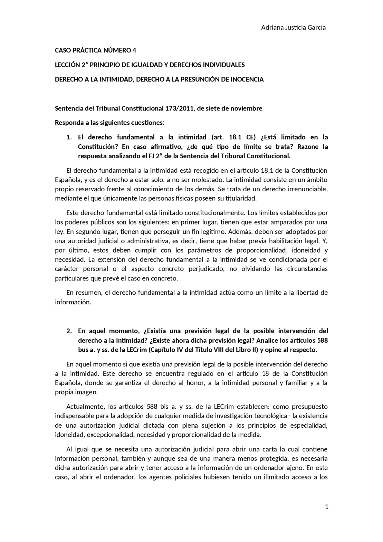 Práctica De Derechos Fundamentales Realizada En Clase Ejercicios De
