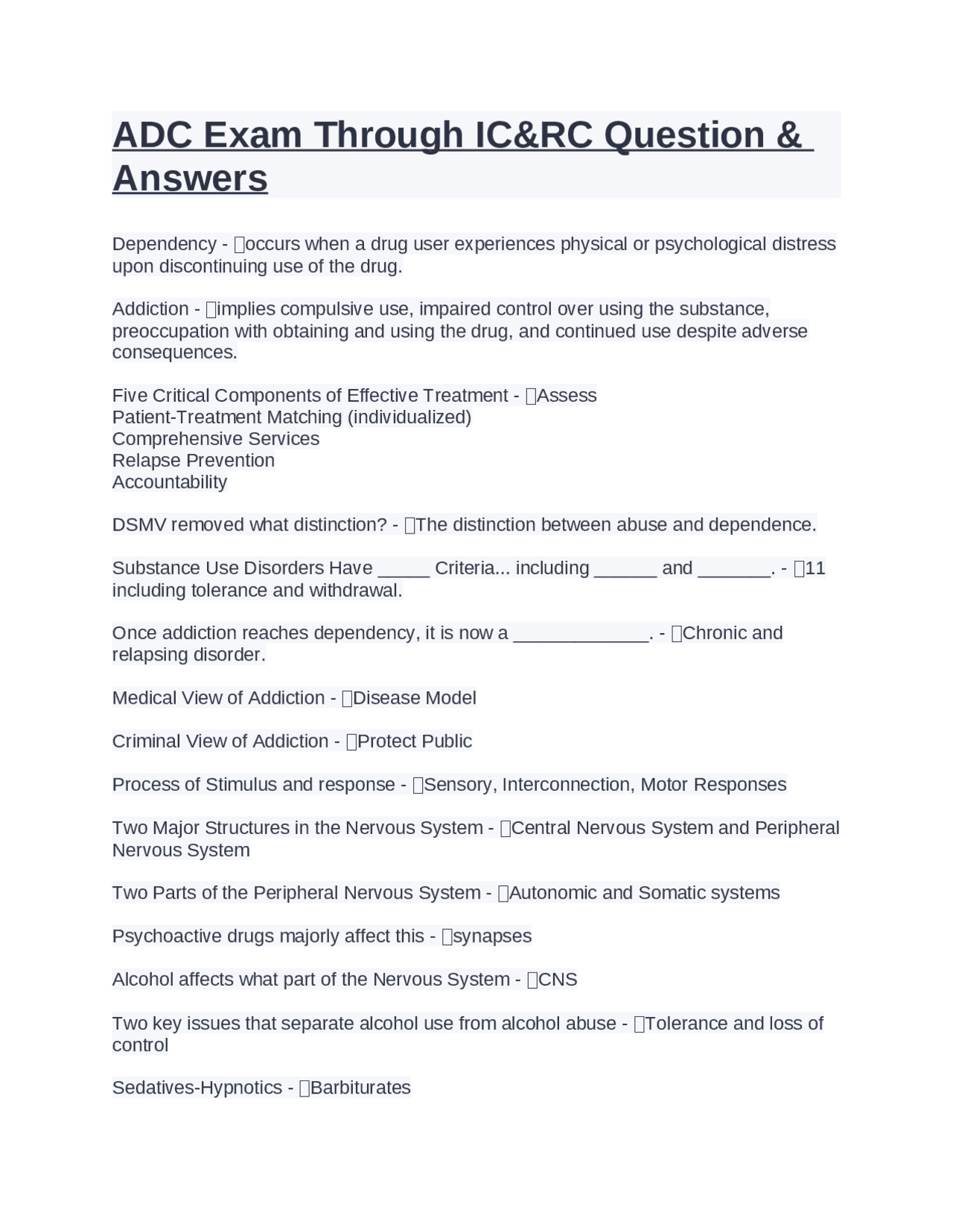 Adc Exam Through Icandrc Question And Answers Exams Nursing Docsity