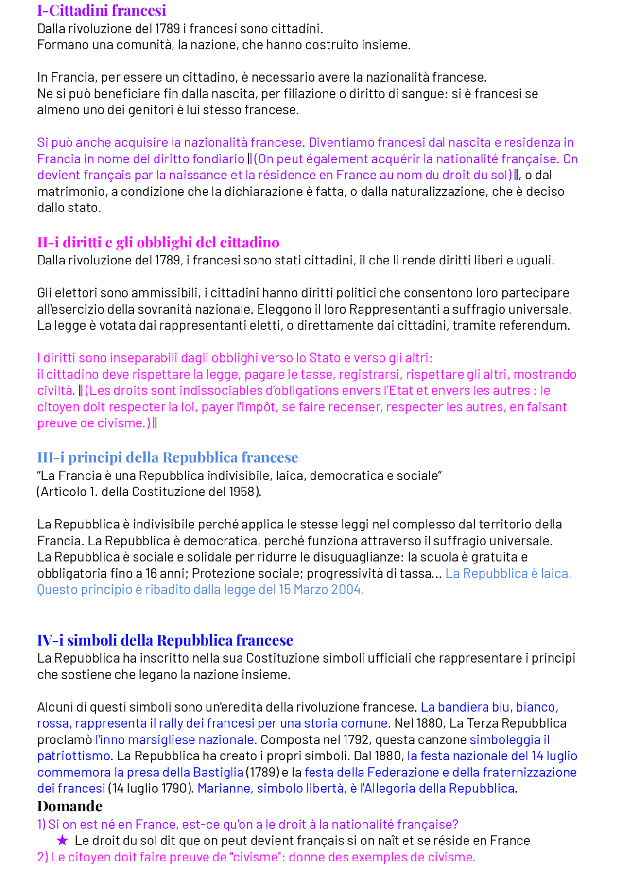 Educazione Civica Francese Appunti Di Francese Docsity