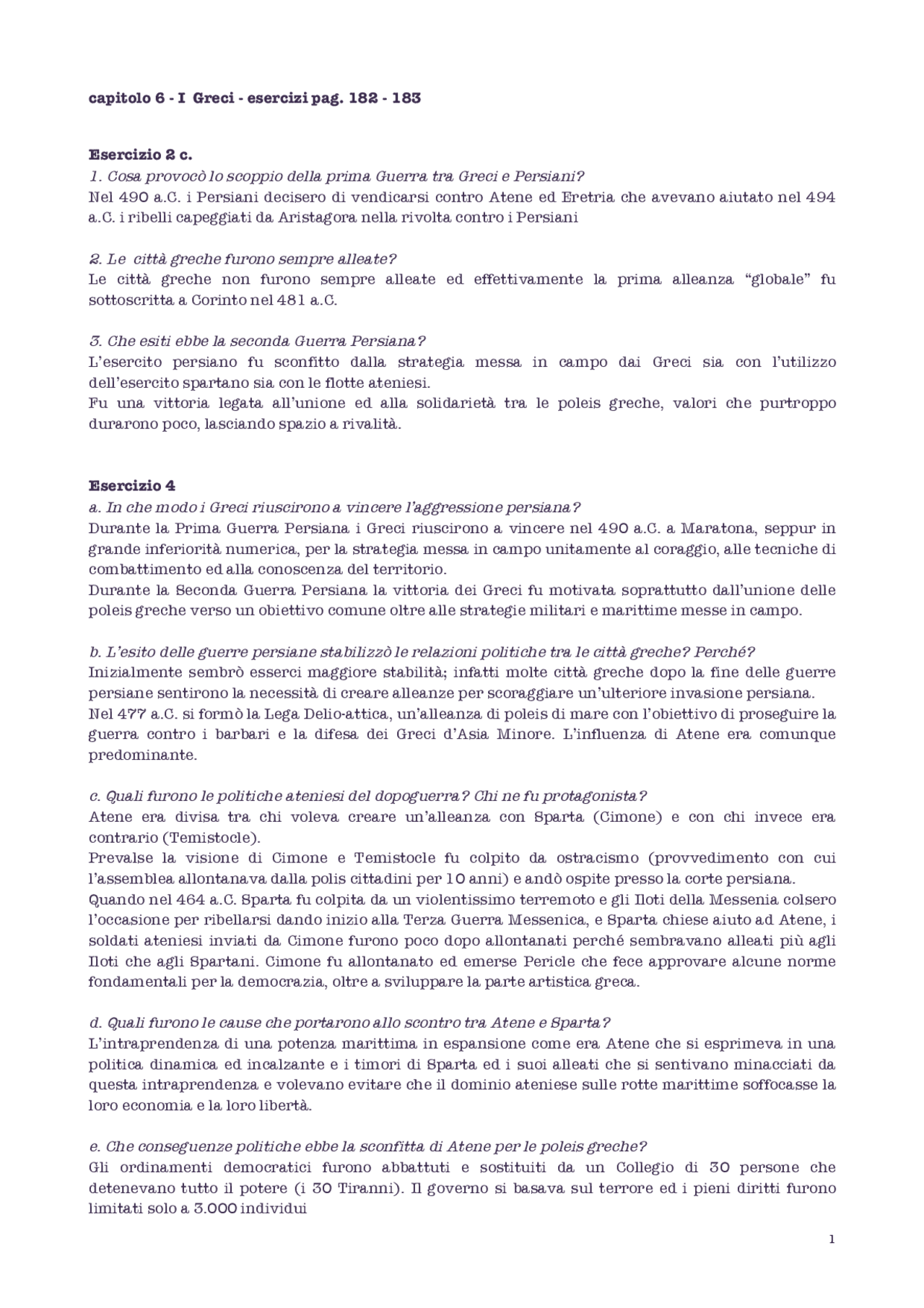 Domande Sui Greci Con Risposte Esercizi Di Storia Docsity
