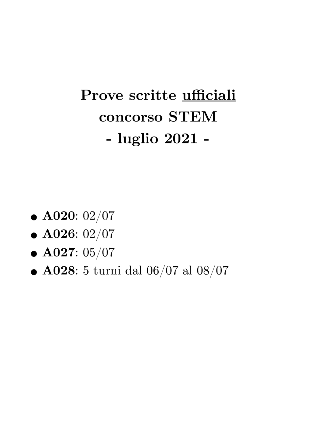 Raccolta Prove Scritte Ufficiali Concorso Stem Scuola A020 A026 A027