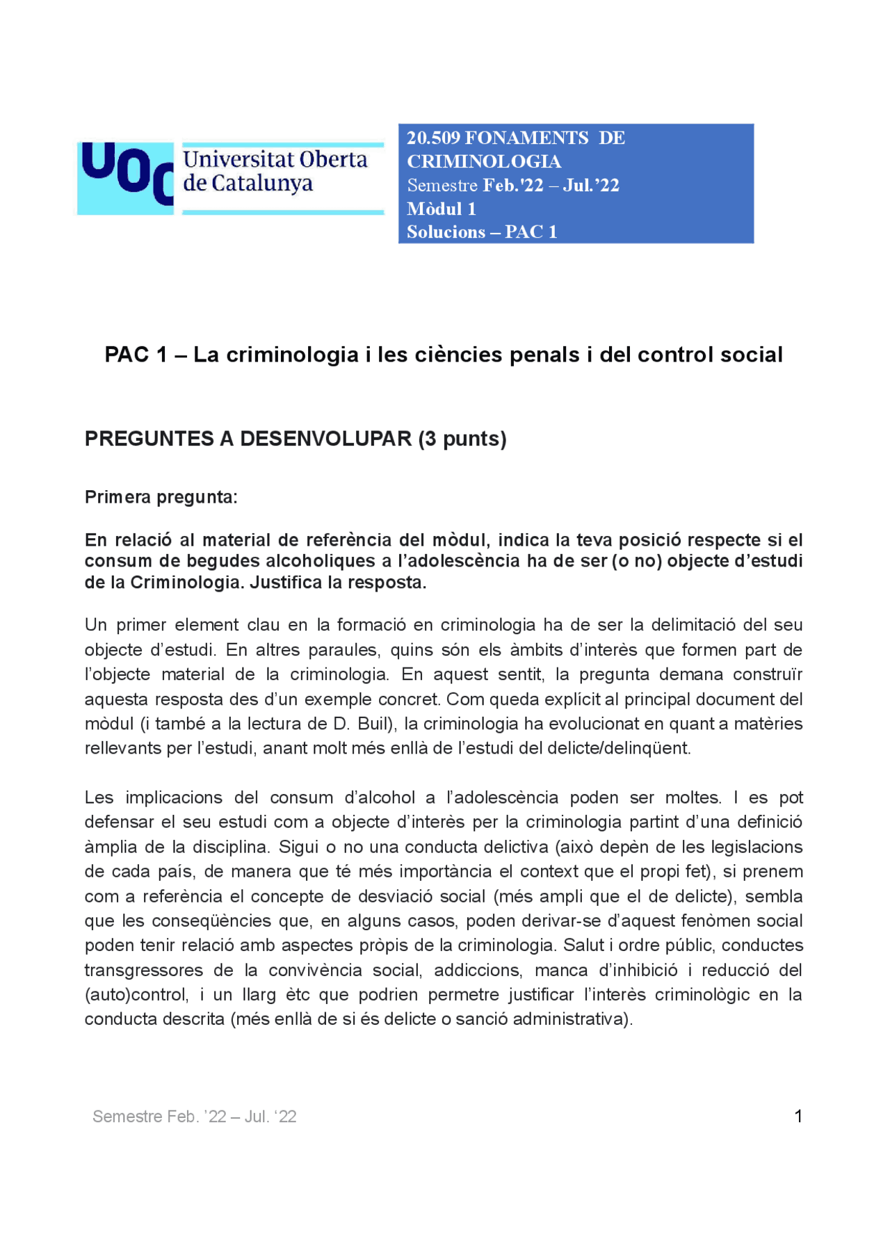 Pac 1 Fonaments Criminologia Ejercicios De Criminología Docsity