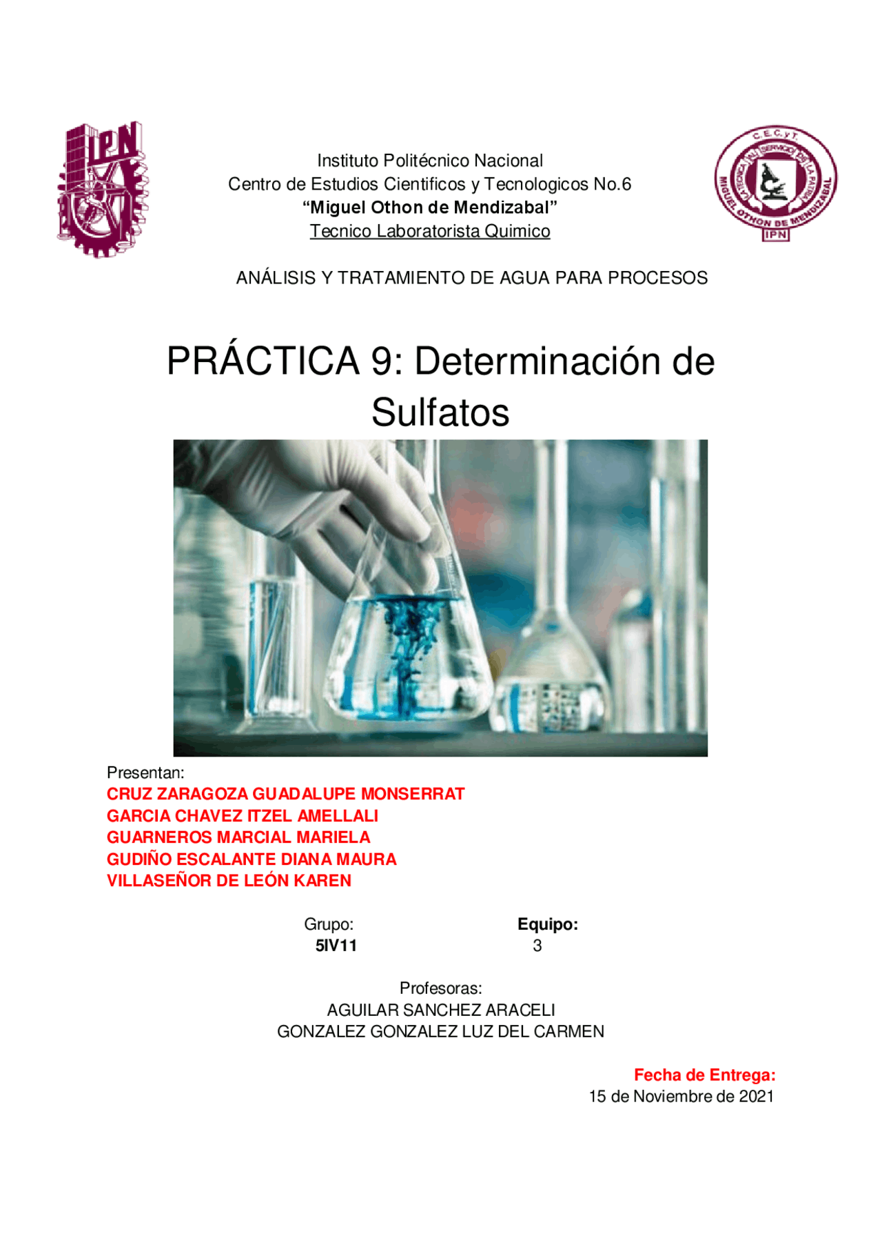 Práctica 9 Determinación De Sulfatos Ejercicios De Análisis Químico E