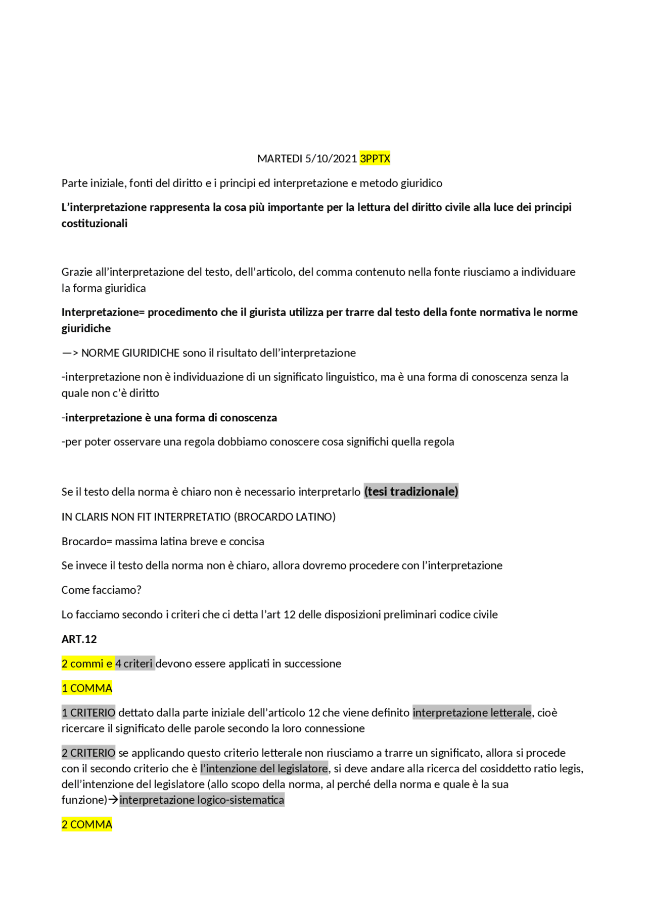 Interpretazione Norme Giuridiche Appunti Di Diritto Privato Docsity