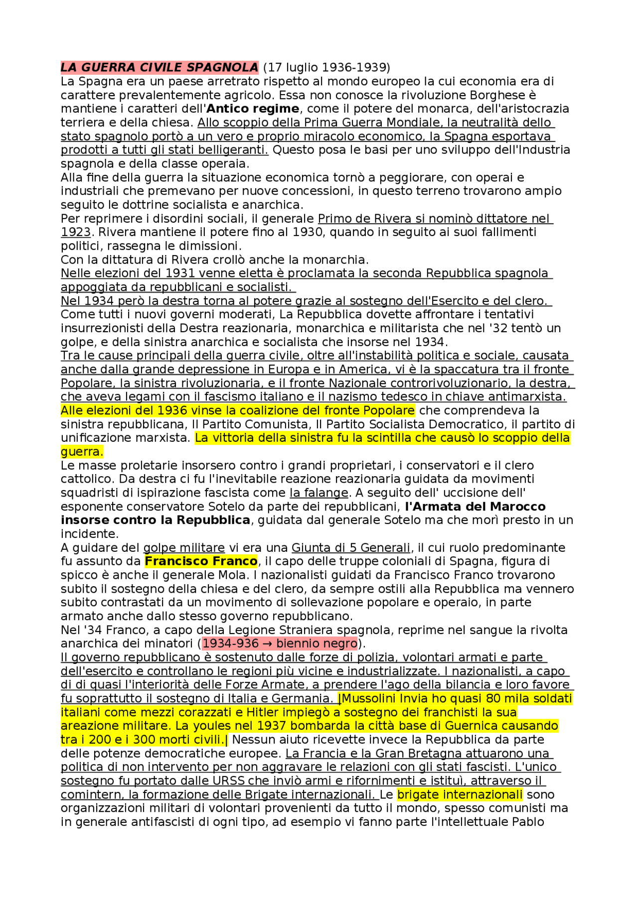 Guerra Civile Spagnola Fascismo Nazismo Appunti Di Storia Docsity