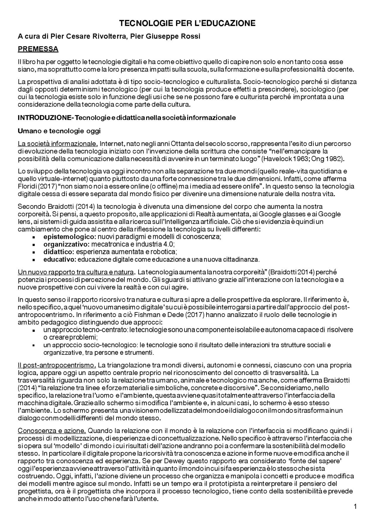 Riassunto Tecnologie Per Leducazione Di Rivoltella Appunti Di