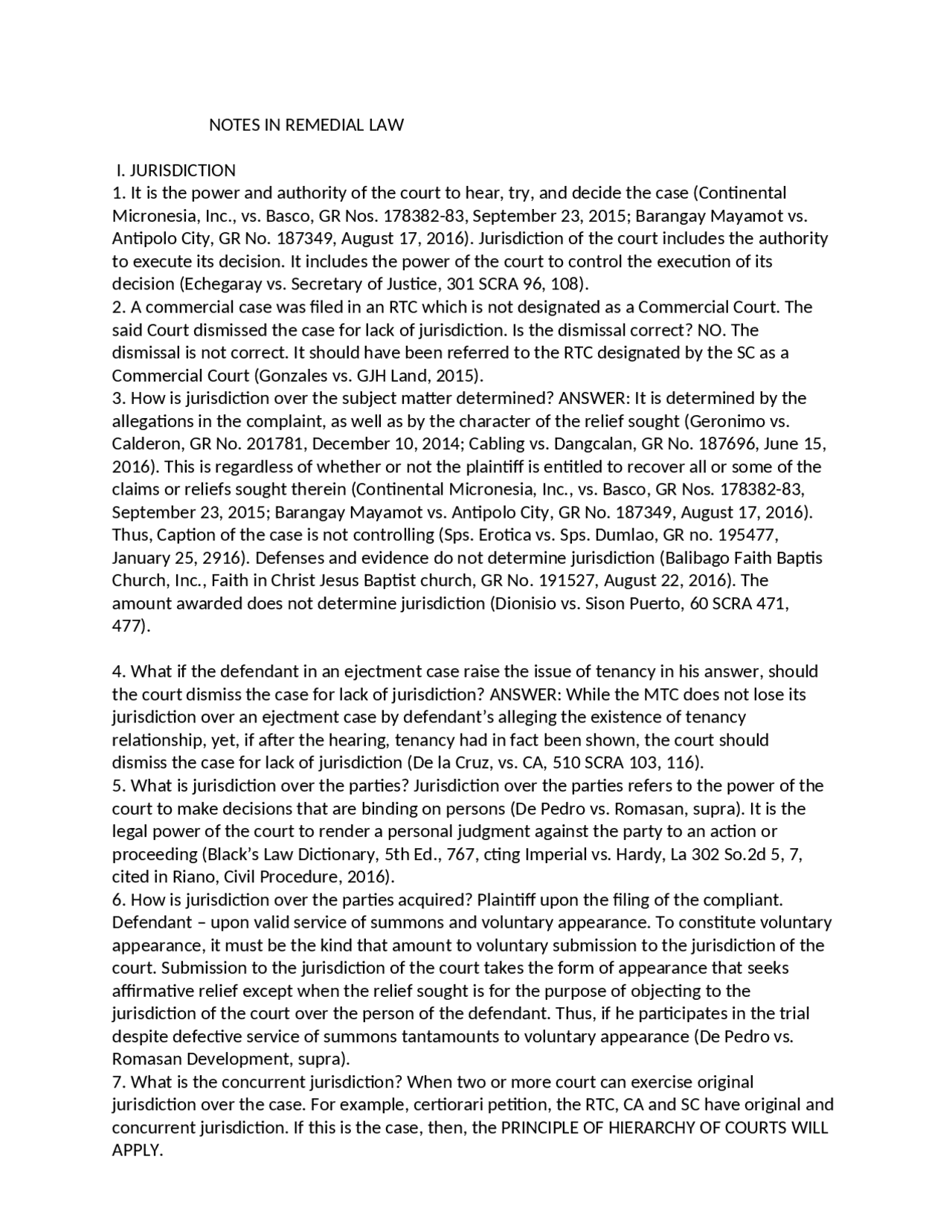 Remedial law document | Exams Law | Docsity