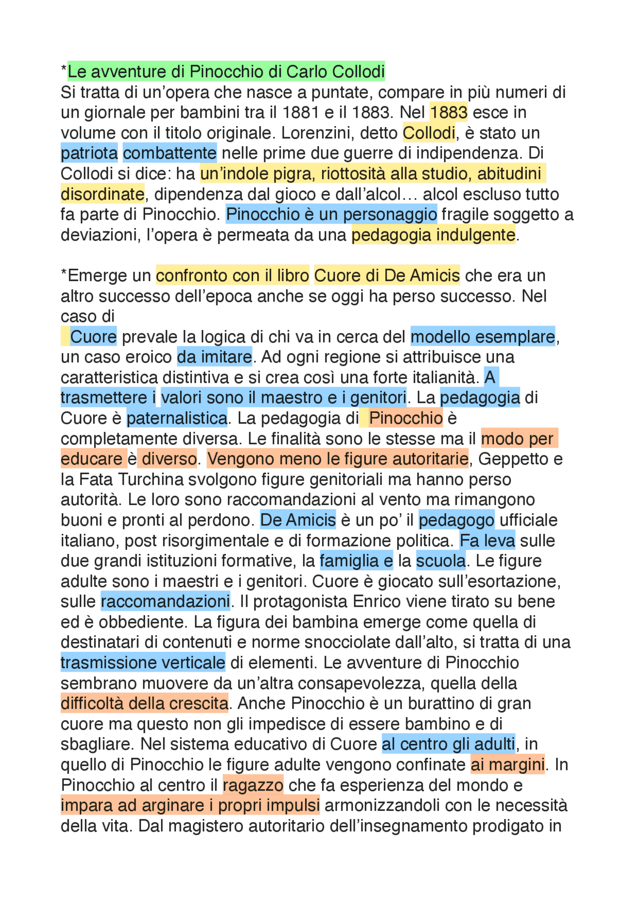 Le Avventure Di Pinocchio Appunti Di Letteratura Docsity
