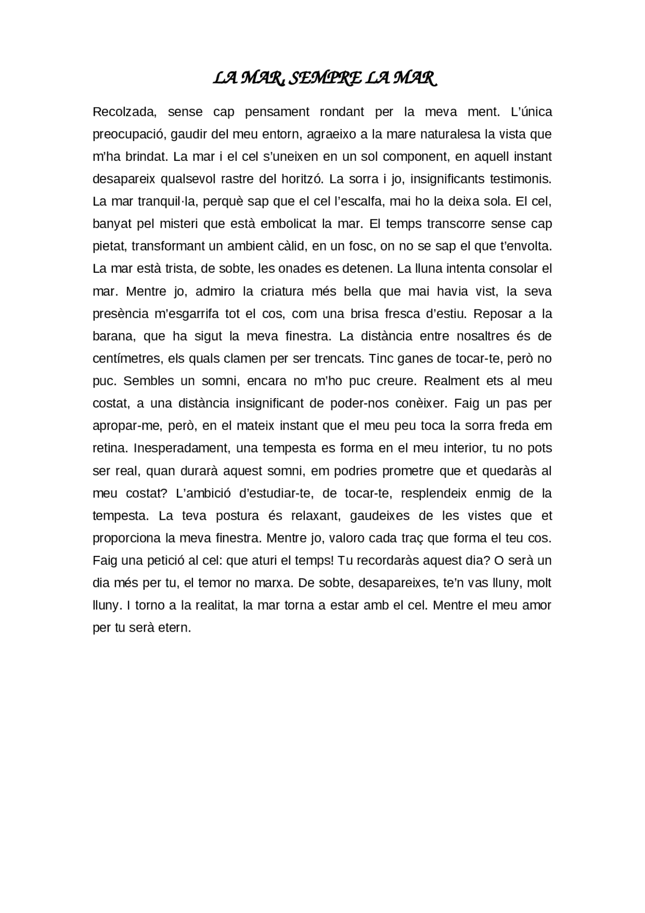 Texto en castellano sobre el mar | Ejercicios de Catalán | Docsity