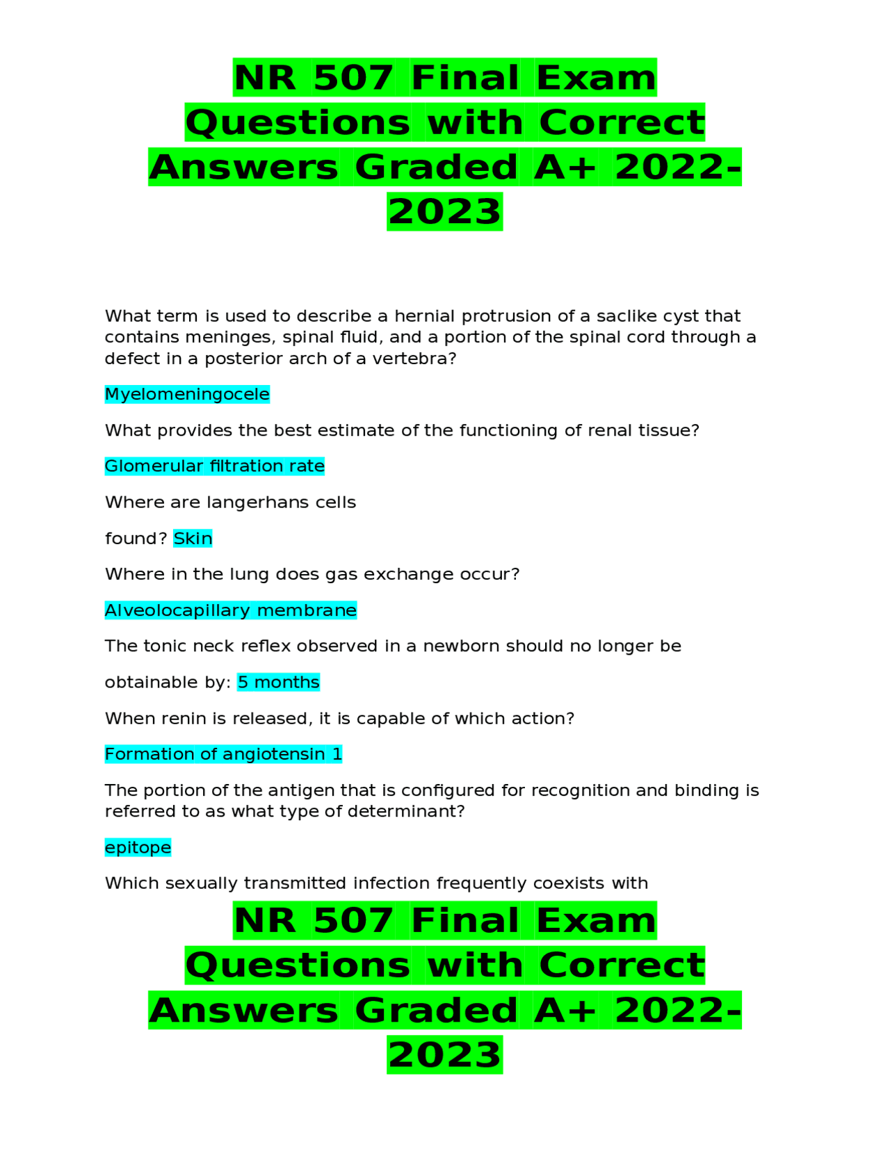 Nr 507 Final Exam Questions With Correct Answers Graded A 2022 2023