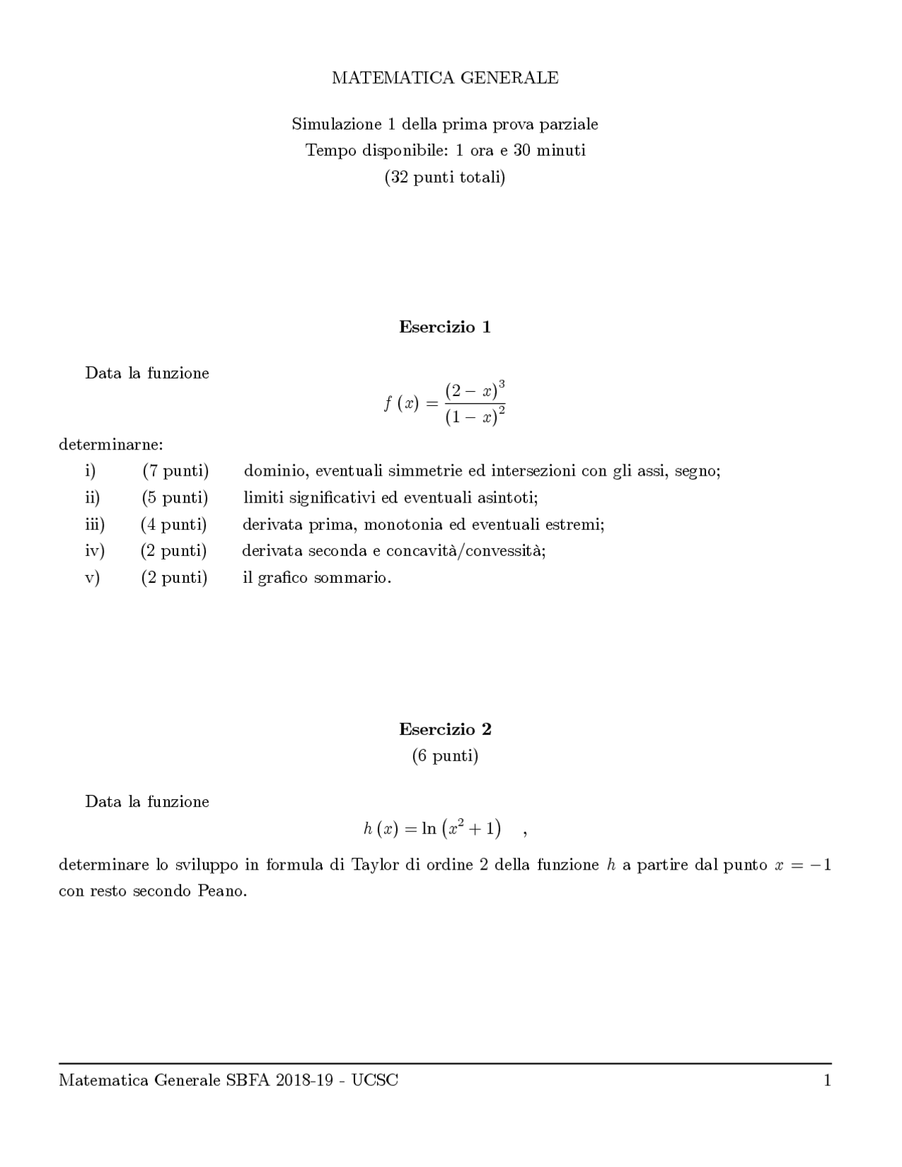 Prove Desame Di Matematica Generale Test Dammissione Di Matematica