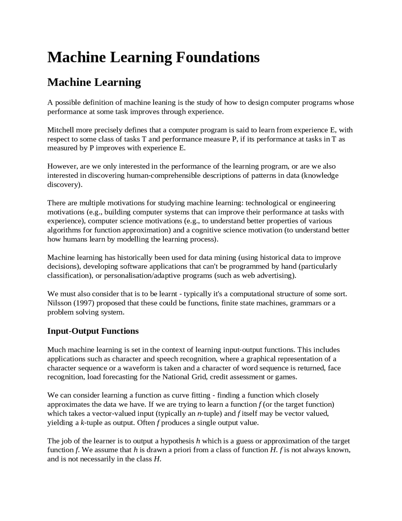 ML Foundations [Full Notes] | Lecture notes Machine Learning | Docsity