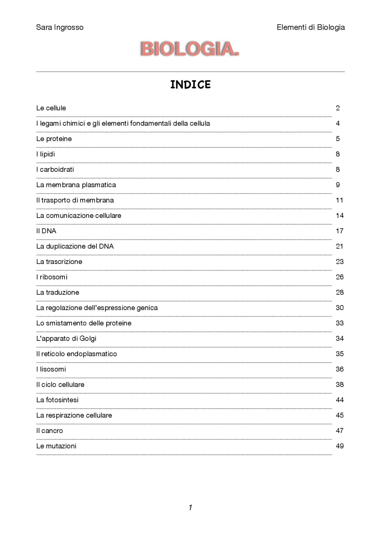 Riassunto Elementi Di Biologia Sbobinature Di Biologia Docsity
