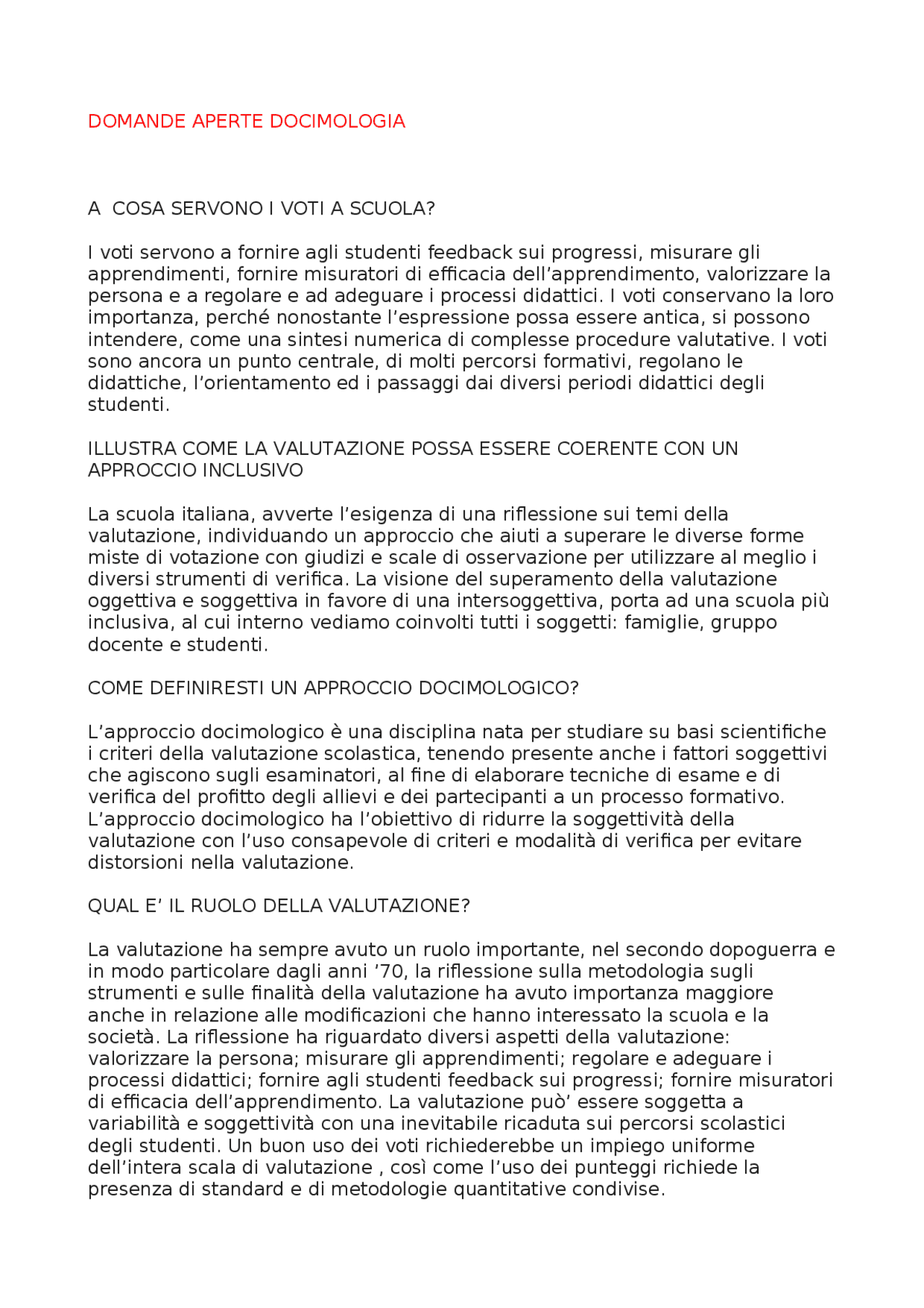 Domande Aperte Esame Docimologia Ecampus Panieri Di Docimologia