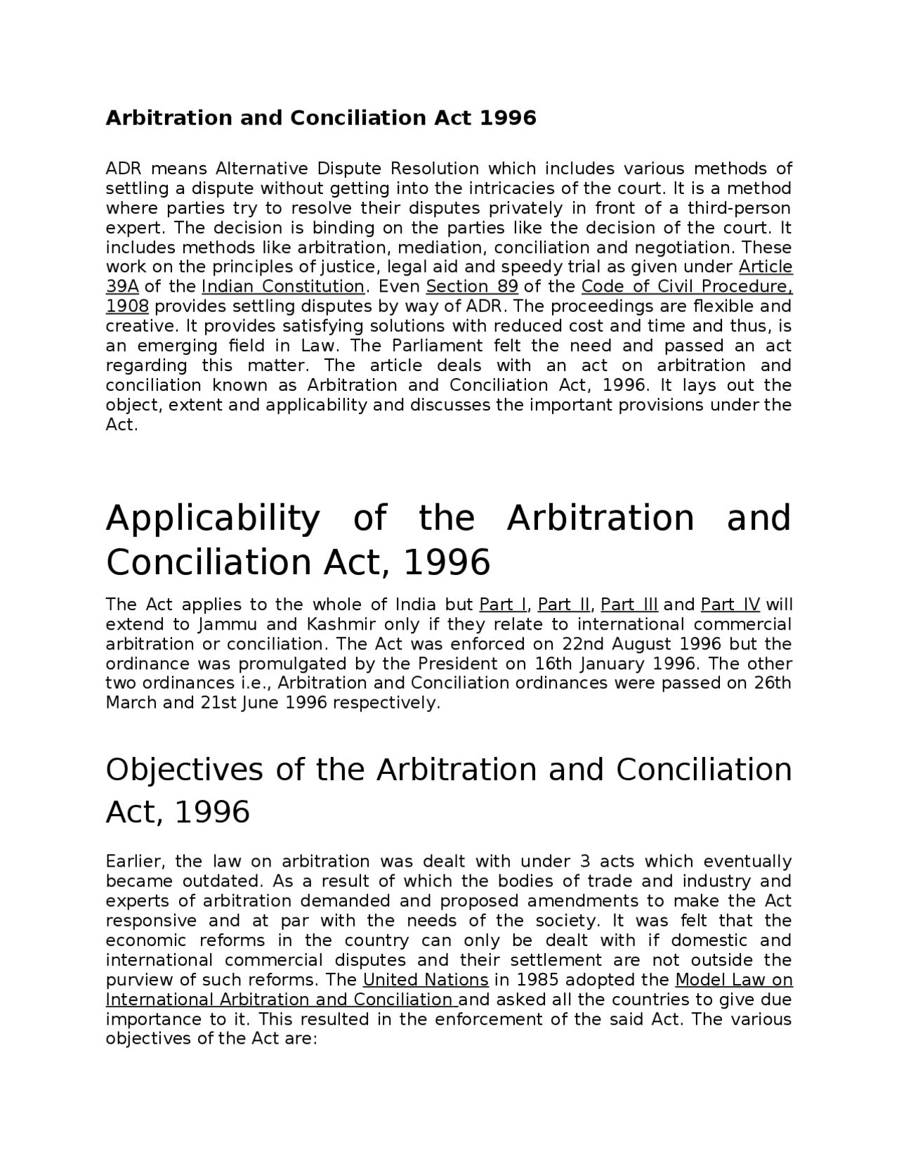 Arbitration And Conciliation Act Lecture Notes Law Docsity