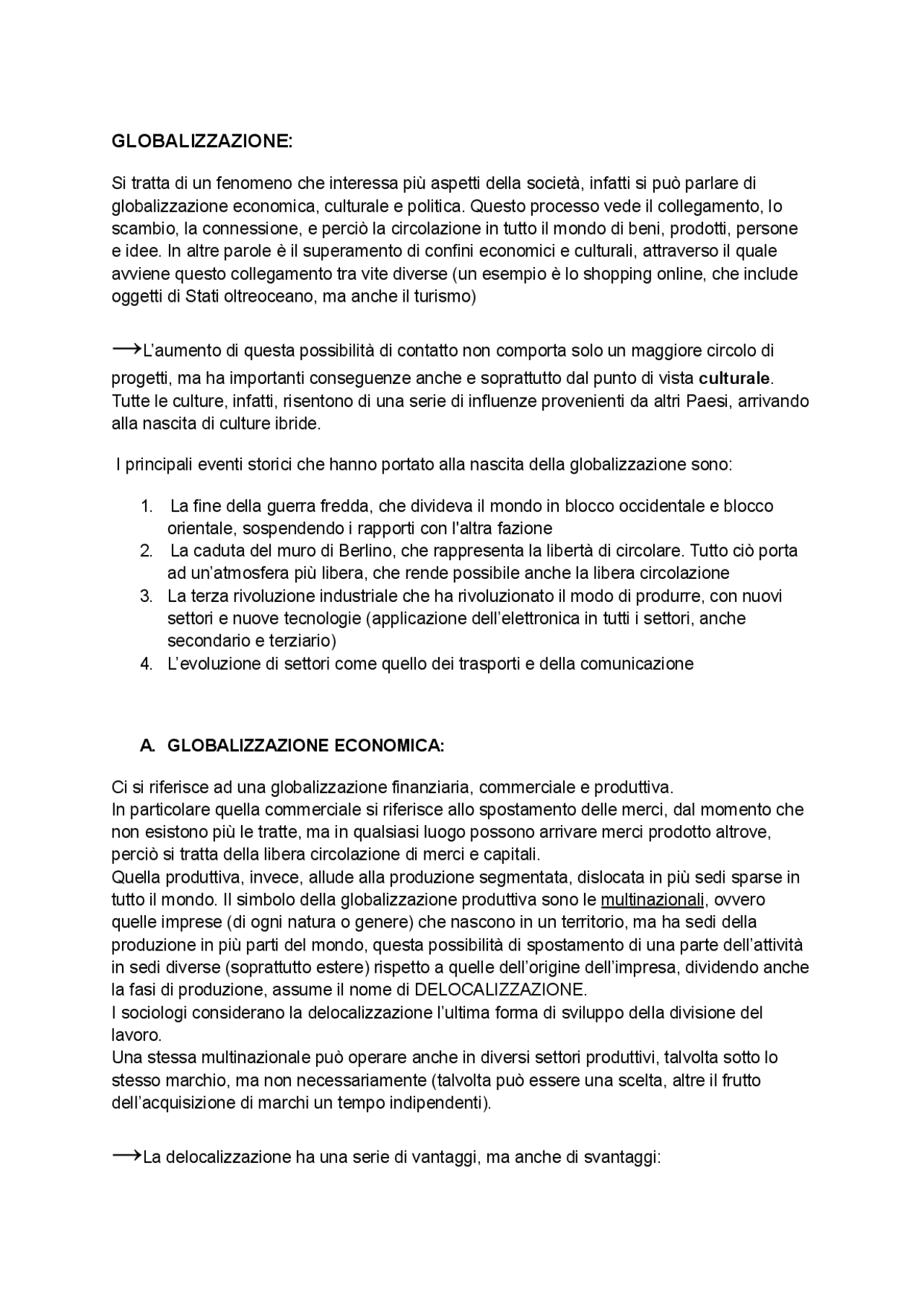 Fenomeno Della Globalizzazione Appunti Di Scienze Umane Docsity