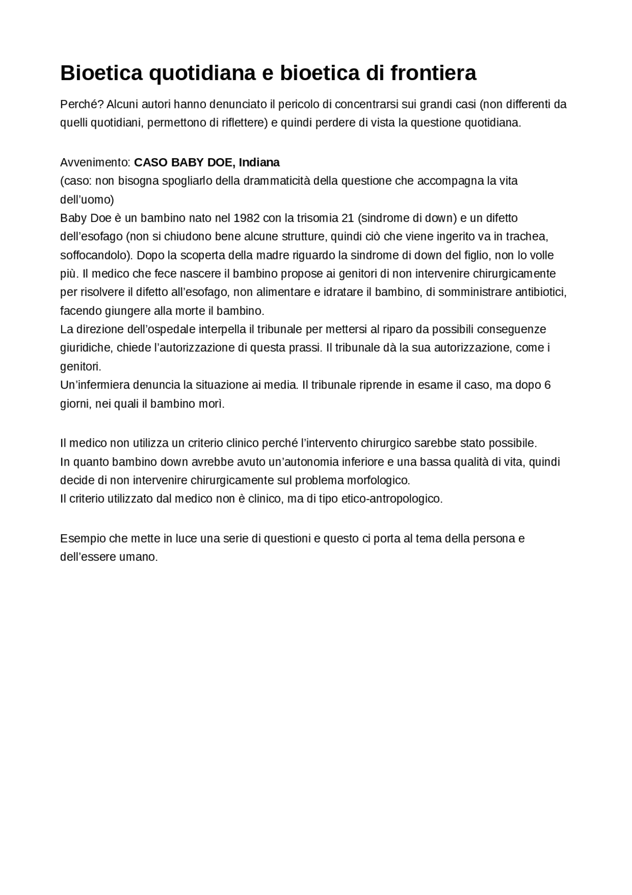 Appunti Presi A Lezione Schemi E Mappe Concettuali Di Bioetica Docsity