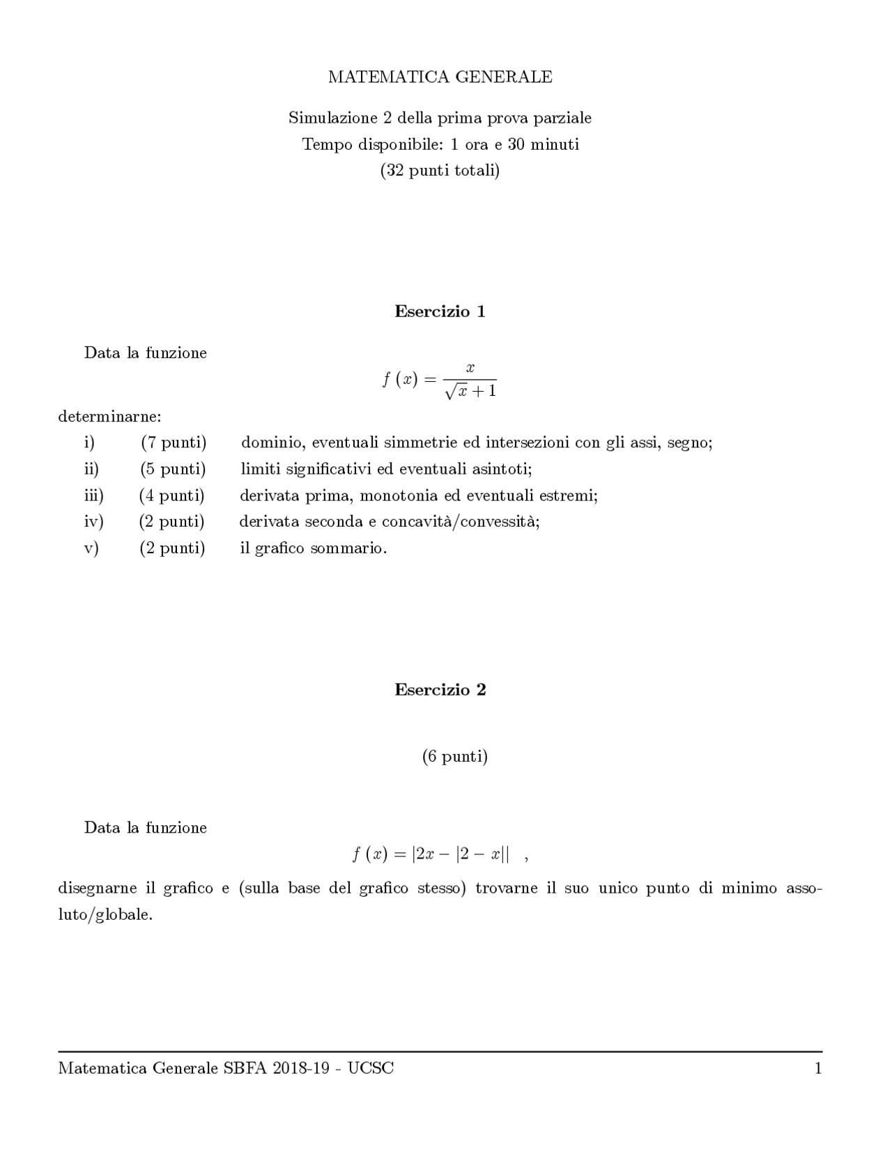 Esame Anni Precedenti Test Dammissione Di Matematica Generale Docsity